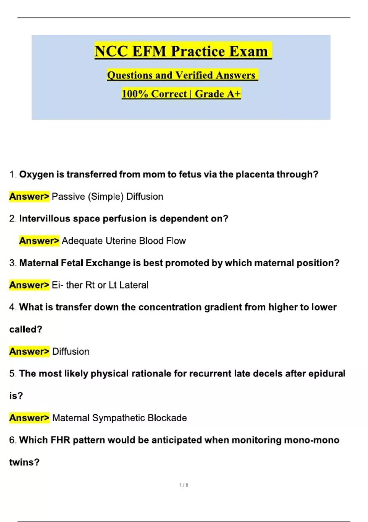 NCC EFM Practice Exam (Latest 2025 / 2026 Update) Questions and ...