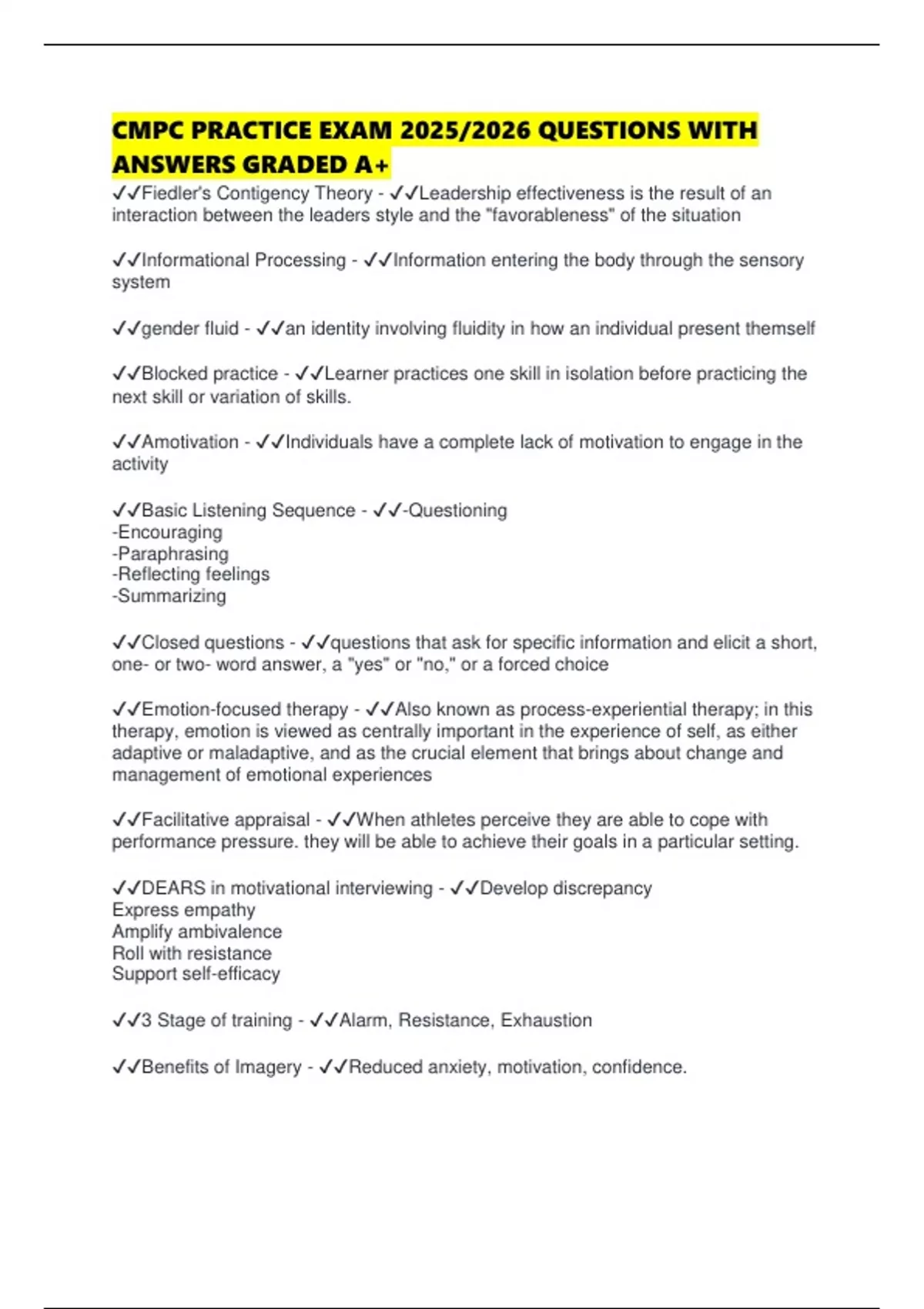 CMPC PRACTICE EXAM 2025/2026 QUESTIONS WITH ANSWERS GRADED A+ - CMPC ...