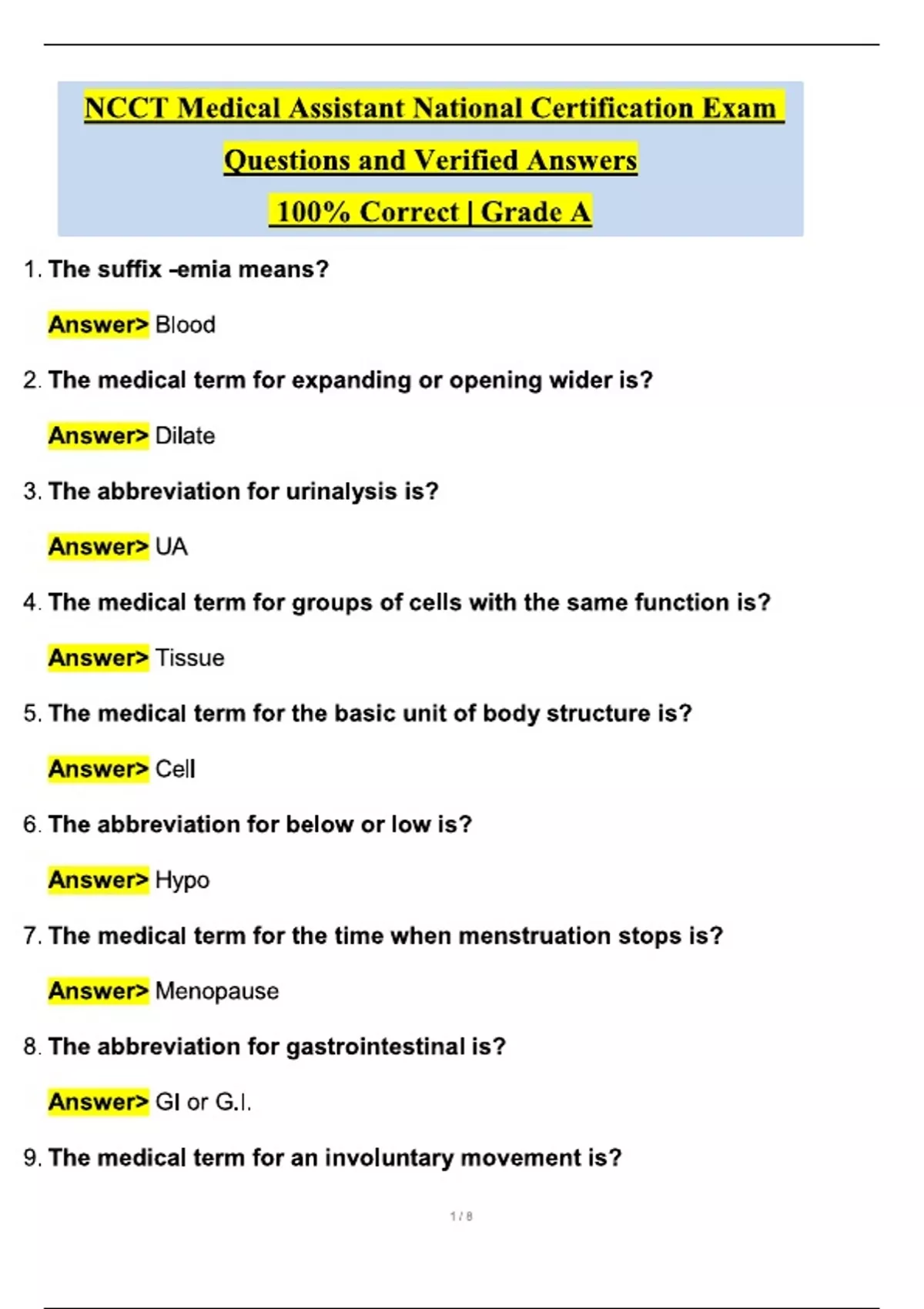NCCT Medical Assistant National Certification Exam OF WORD STRUCTURE B ...