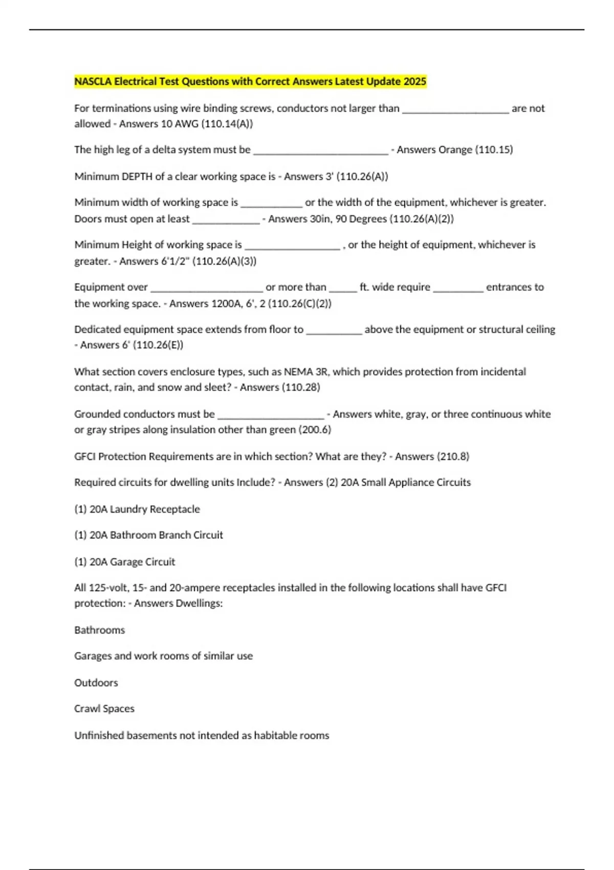NASCLA Electrical Test Questions with Correct Answers Latest Update ...