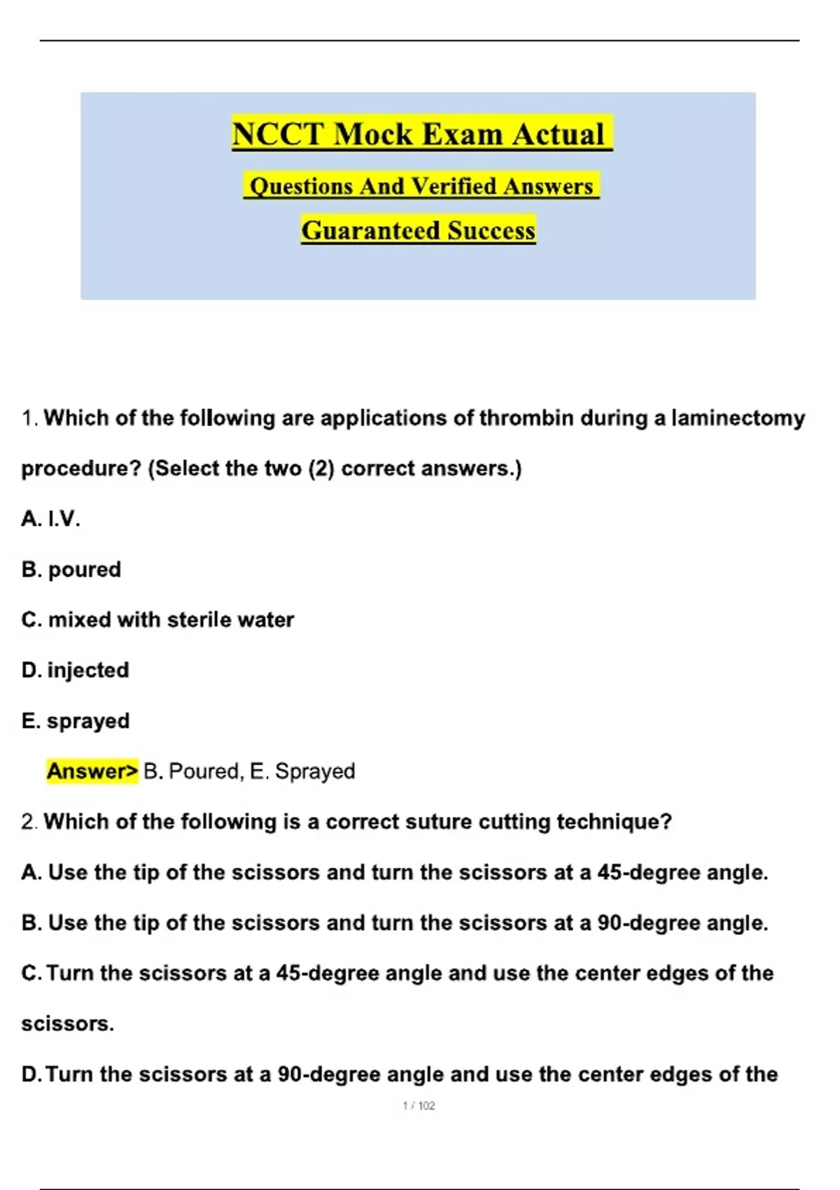 NCCT Mock Exam Actual 2025 Questions And Verified Answers | 2025 / 2026 ...