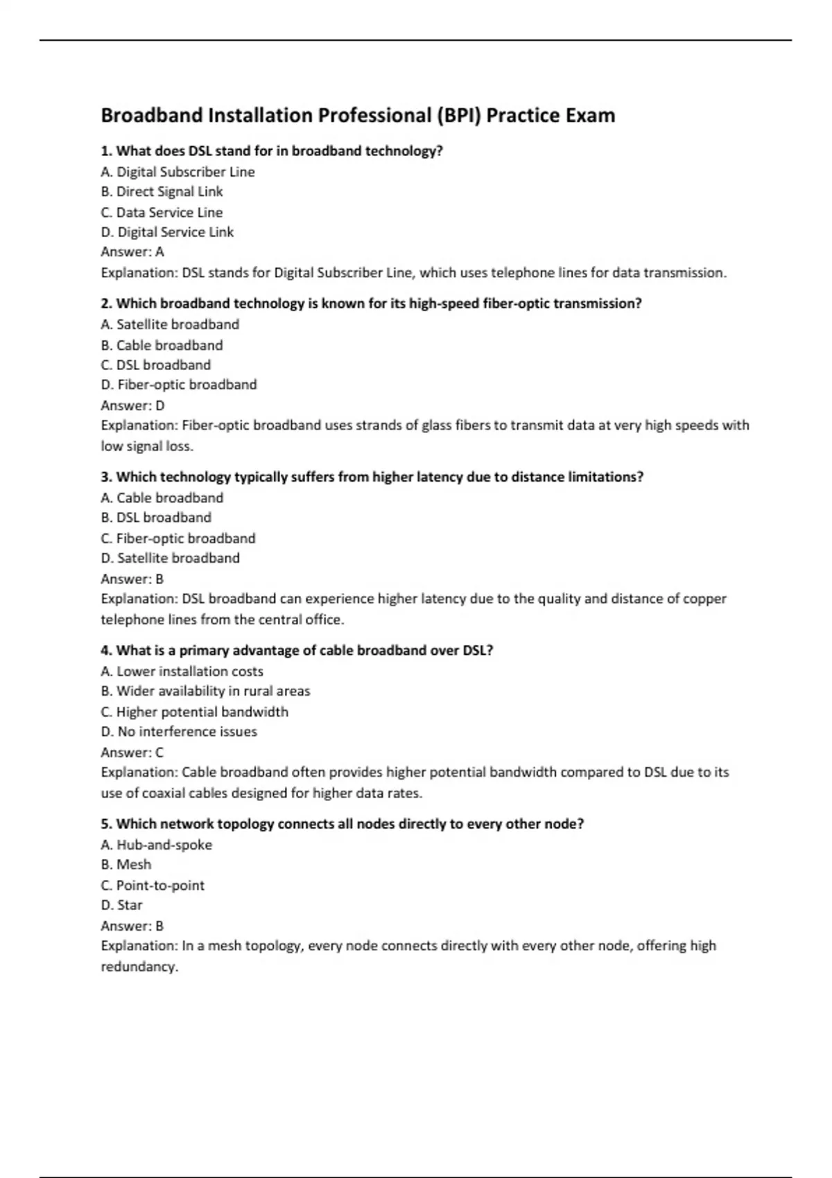 Broadband Installation Professional (BPI) Practice Exam - Computer Tech ...