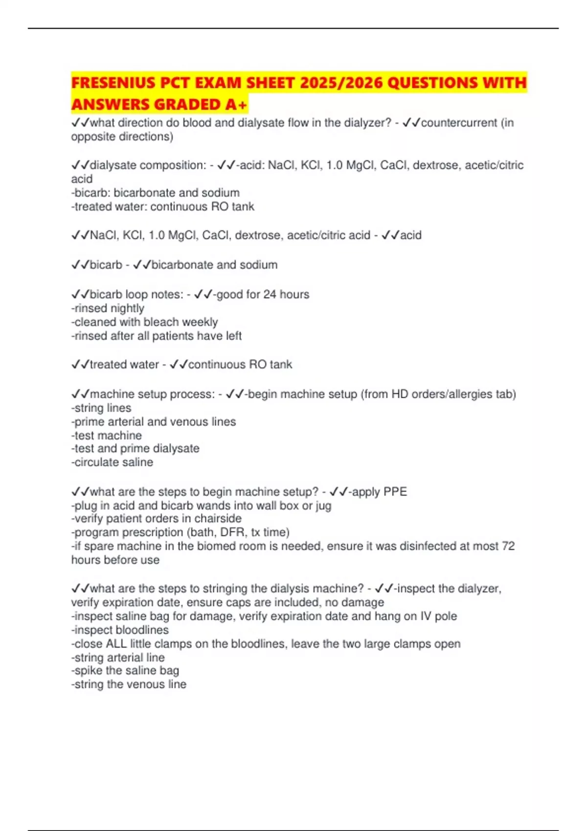 FRESENIUS PCT EXAM SHEET 2025/2026 QUESTIONS WITH ANSWERS GRADED A+ ...