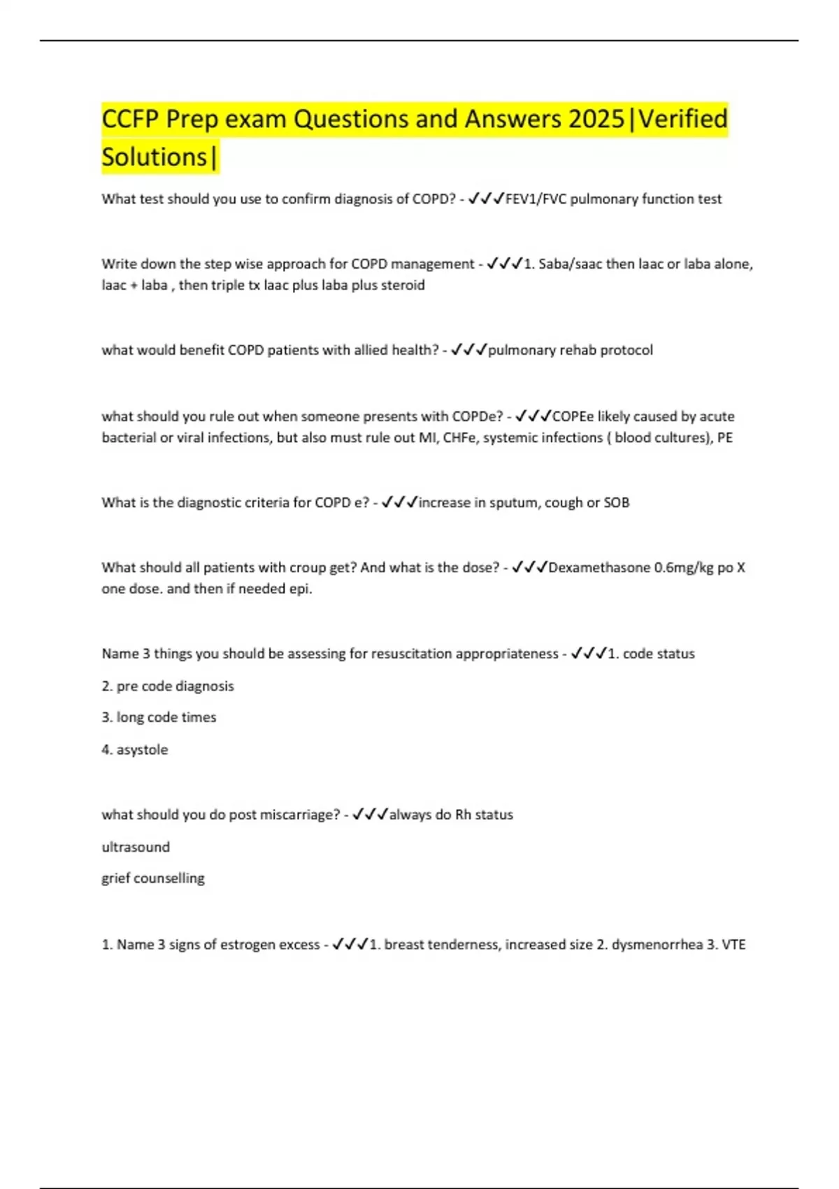 CCFP Prep exam Questions and Answers 2025|Verified Solutions| - CCFP - Stuvia US