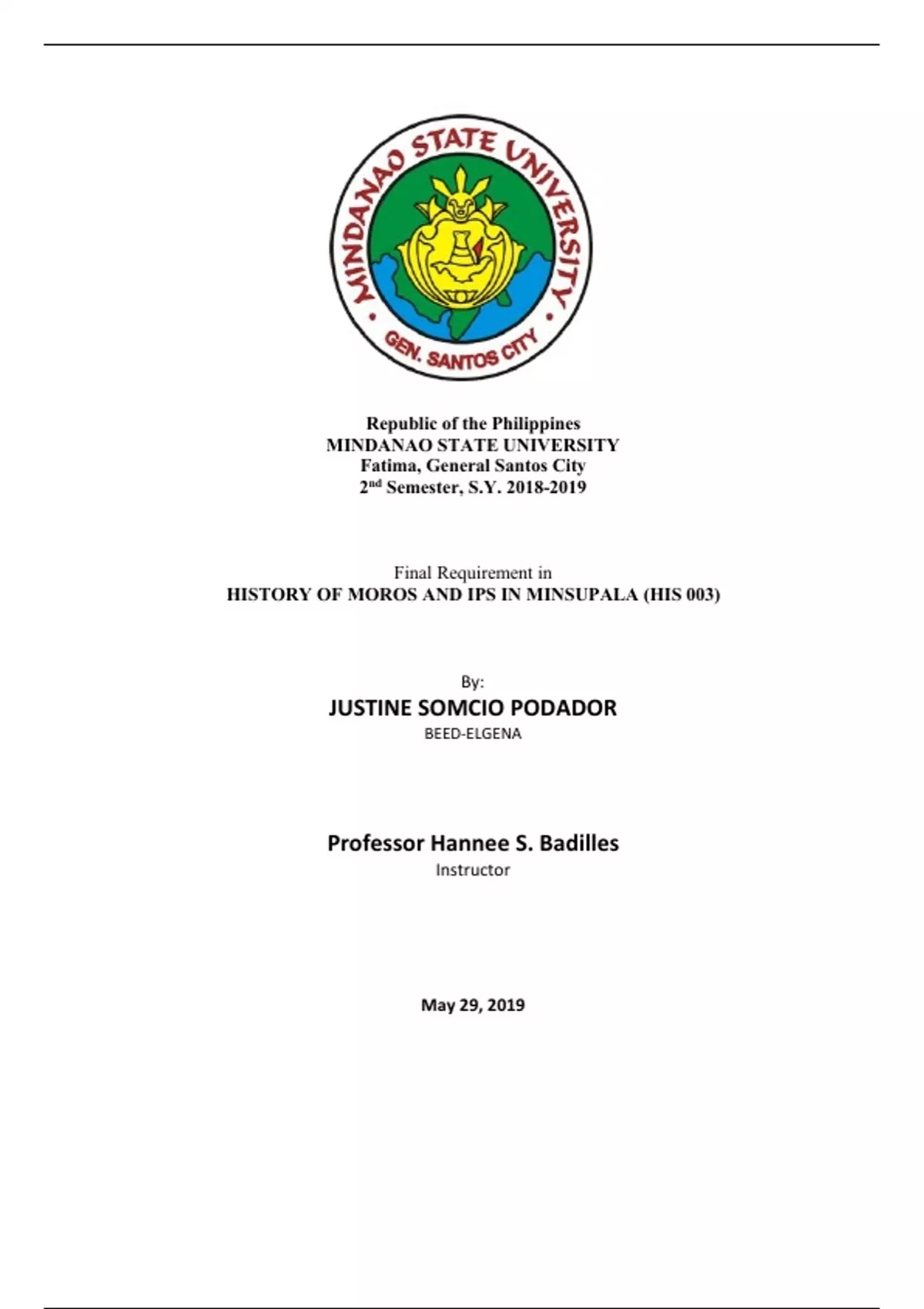 Mindanao: Rigorous Life in the Land of Promise - HIST003 (HIST003 ...