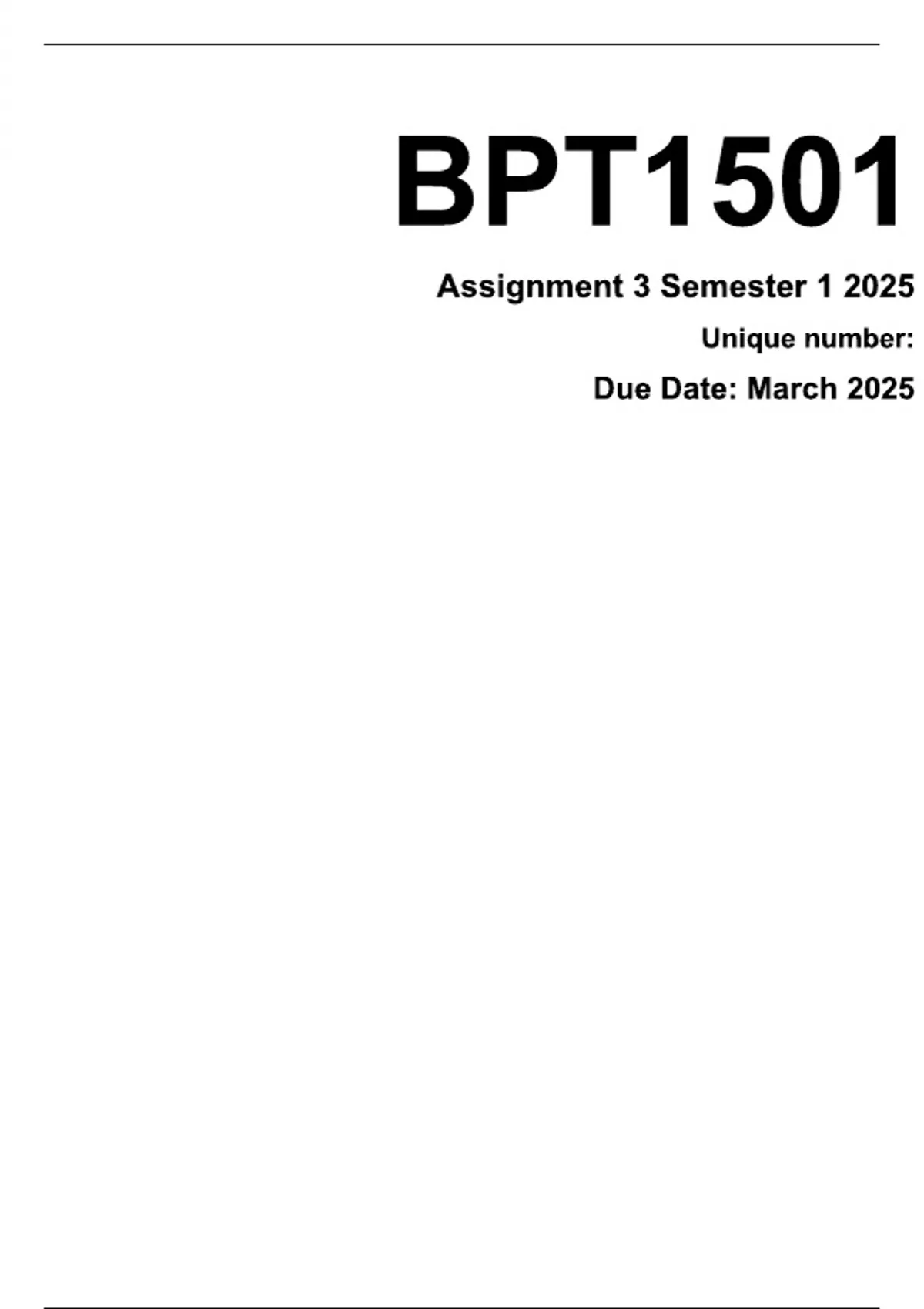 BPT1501 Assignment 3 (COMPLETE ANSWERS) Semester 1 2025 - DUE March ...