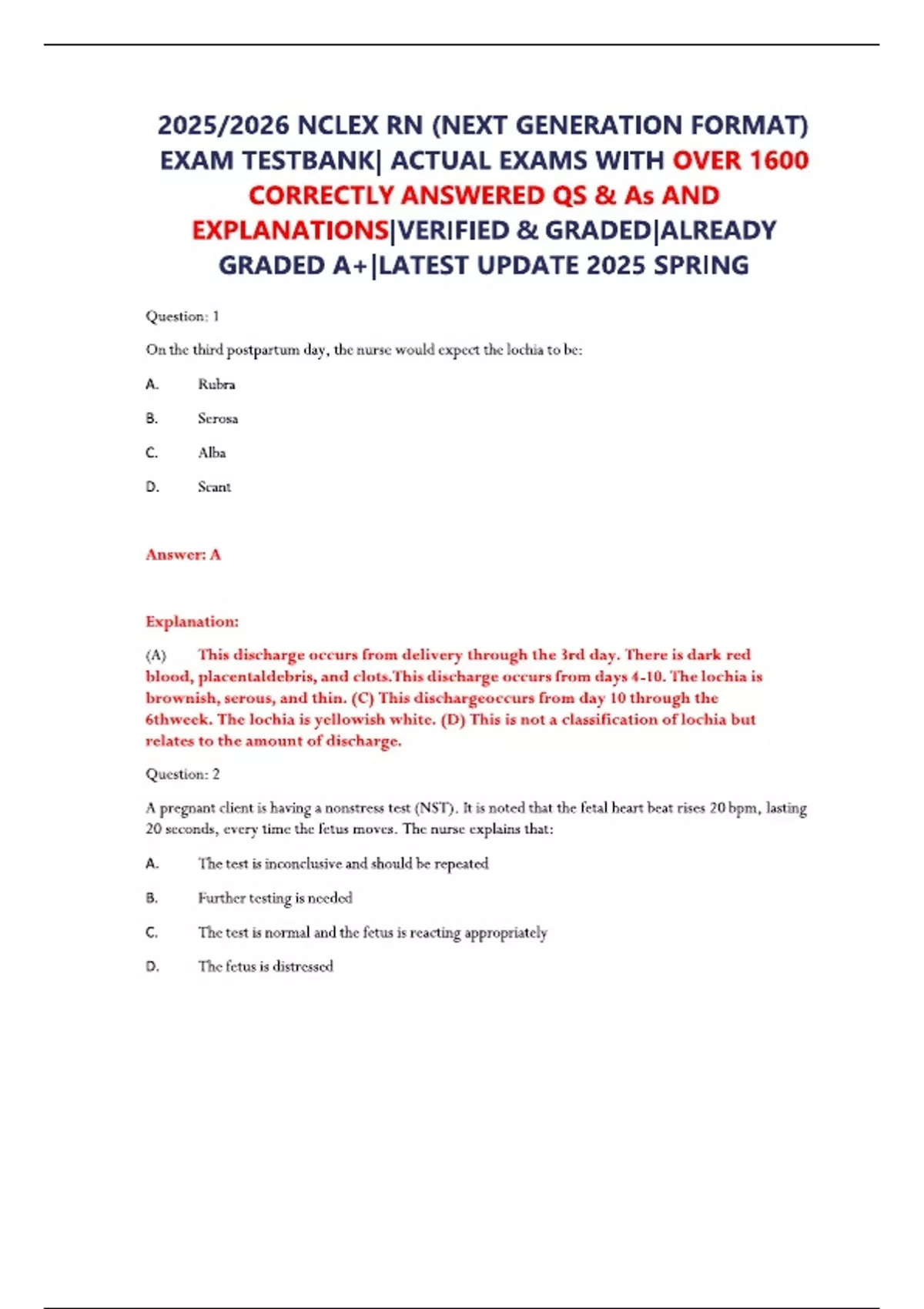2025/2026 NCLEX RN (NEXT GENERATION FORMAT) EXAM TESTBANK| ACTUAL EXAMS ...
