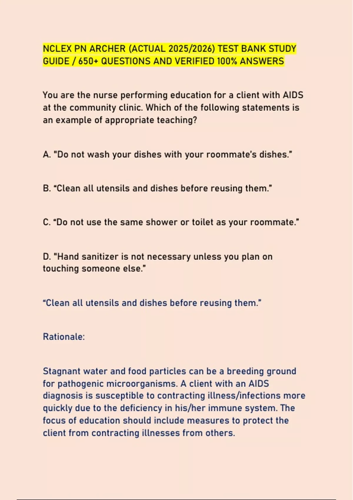 NCLEX PN ARCHER (ACTUAL 2025/2026) TEST BANK STUDY GUIDE / 650 ...