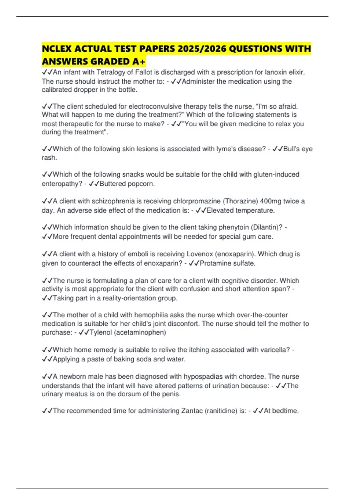 NCLEX ACTUAL TEST PAPERS 2025/2026 QUESTIONS WITH ANSWERS GRADED A+ ...