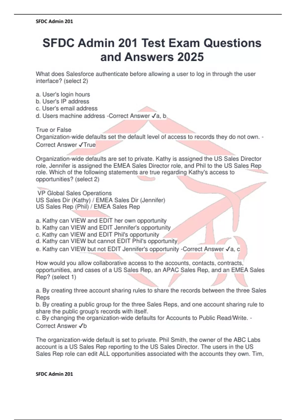 SFDC Admin 201 Test Exam Questions and Answers 2025 - SFDC Admin 201 ...