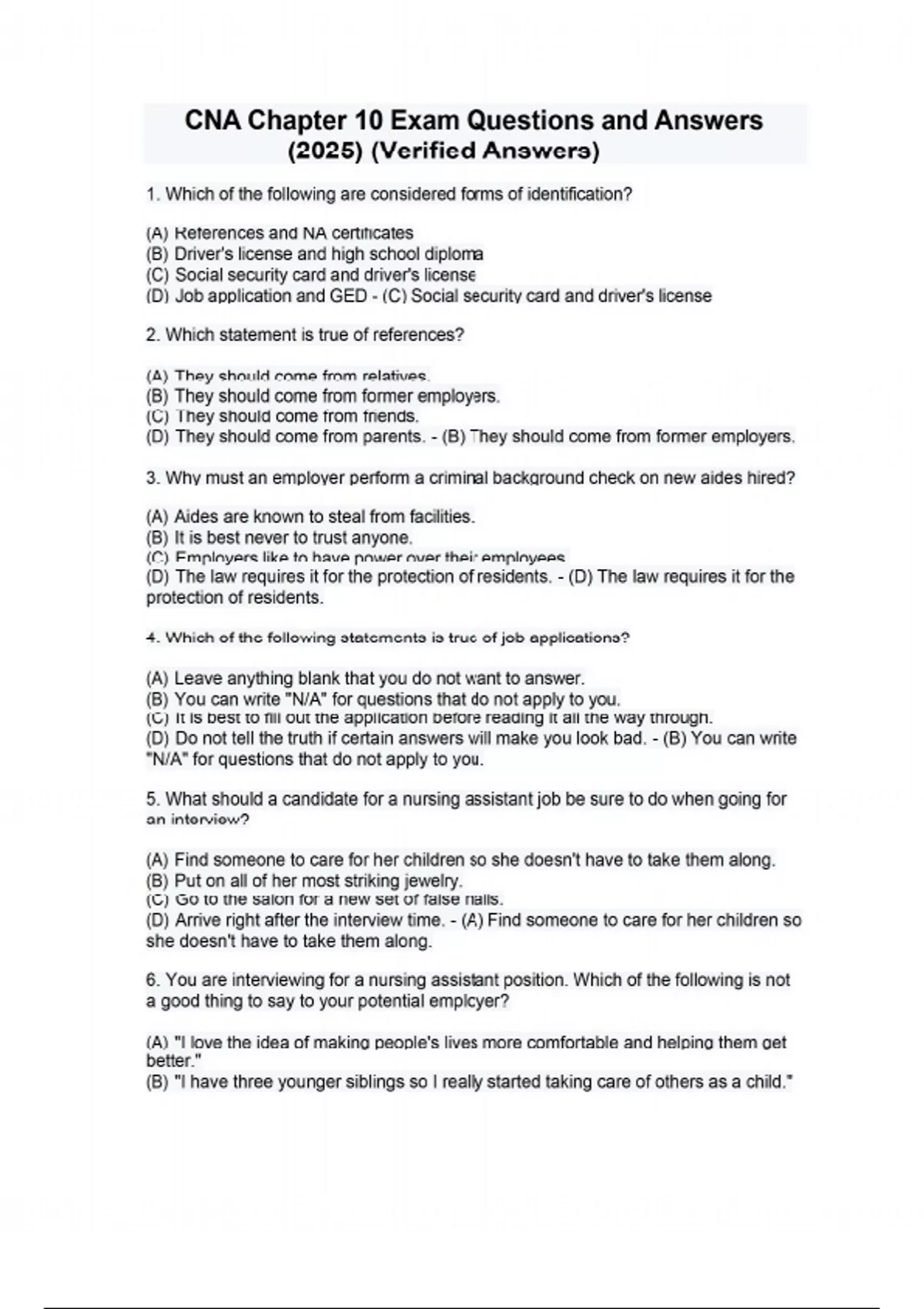 CNA Chapter 10 Exam Questions and Answers (2025) (Verified Answers) - CNA - Certified Nursing ...