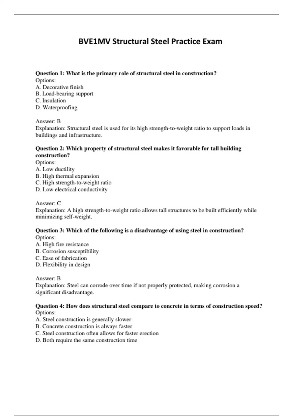 BVE1MV Structural Steel Practice Exam - Computers - Stuvia US