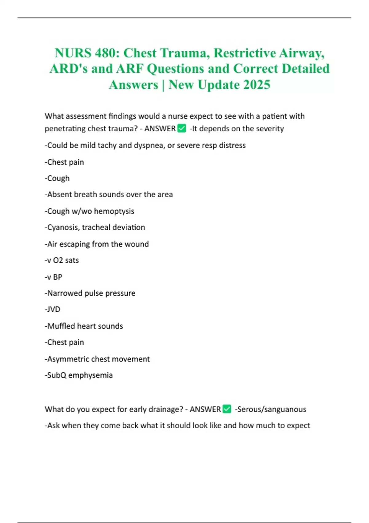 NURS 480: Chest Trauma, Restrictive Airway, ARD's and ARF Questions and ...