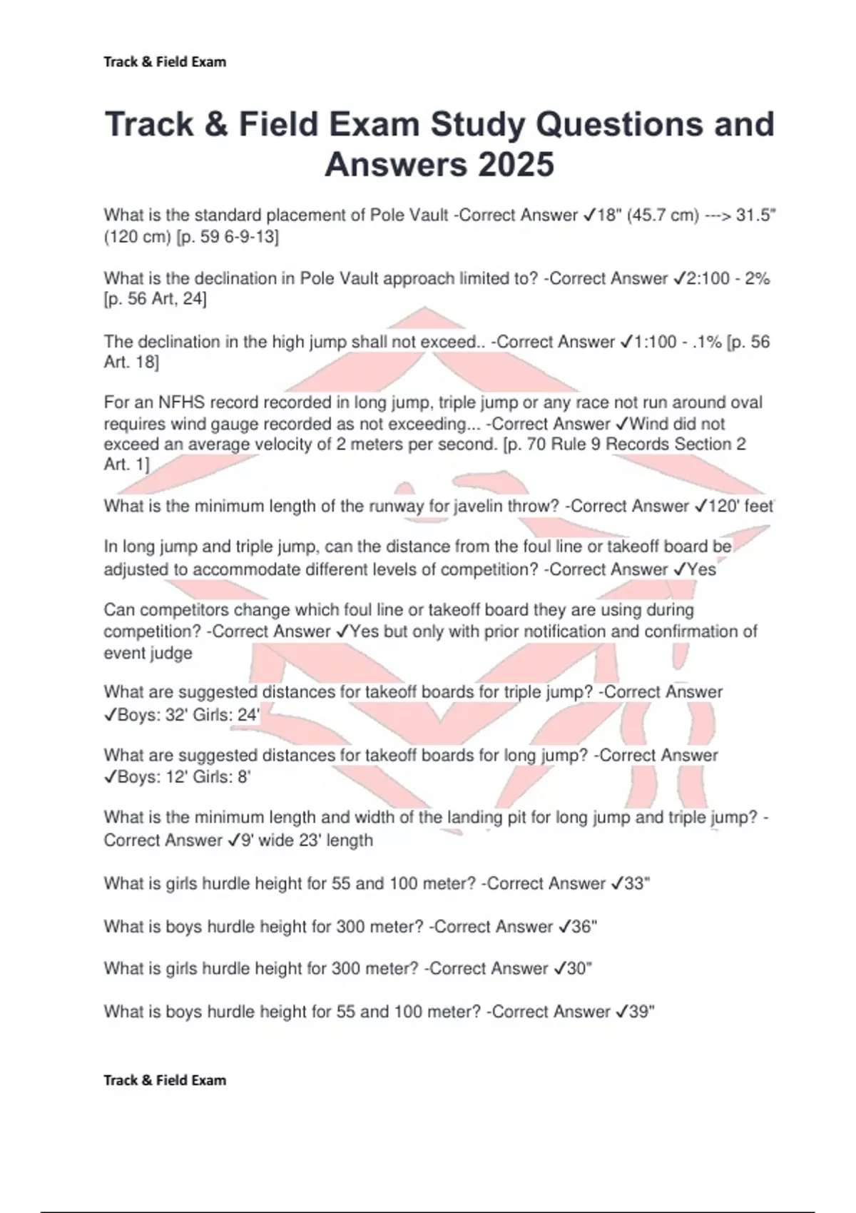 Track & Field Exam Study Questions and Answers 2025 - Track & Field ...