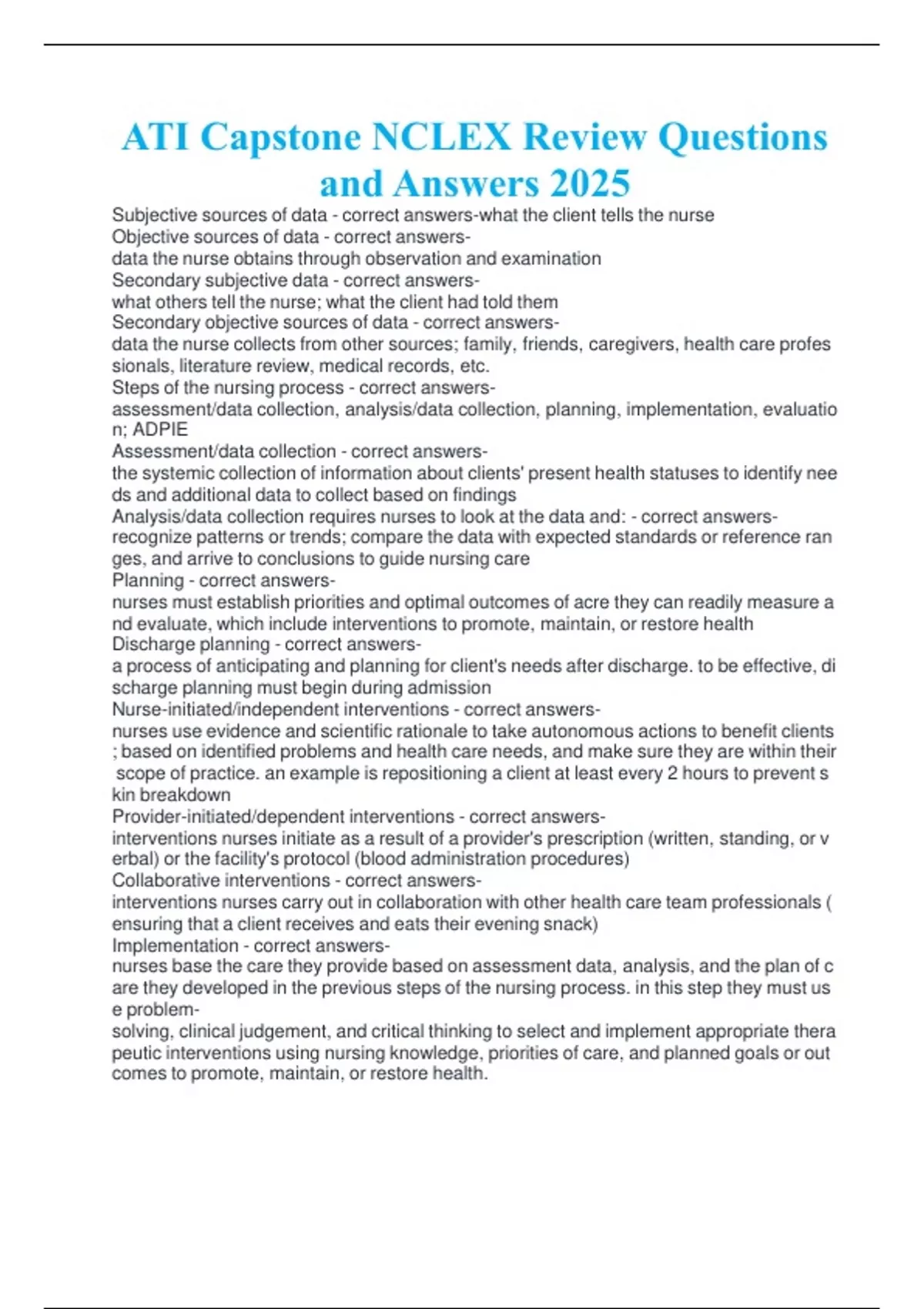 ATI Capstone NCLEX Review Questions and Answers 2025 - RN ATI CAPSTONE ...
