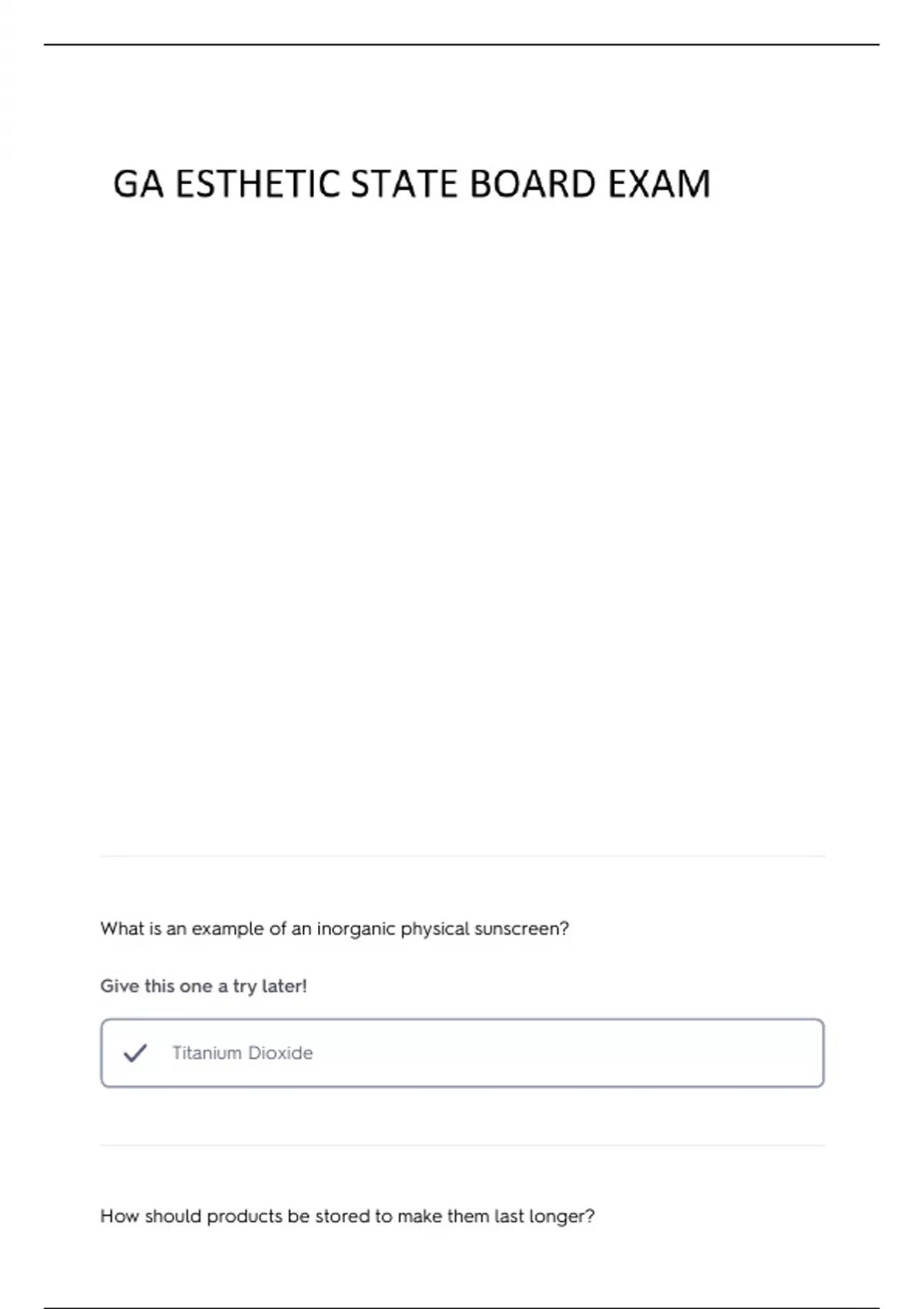 GA ESTHETICIAN STATE BOARD PRACTICE TEST QUESTIONS AND ANSWERS 2025 ...