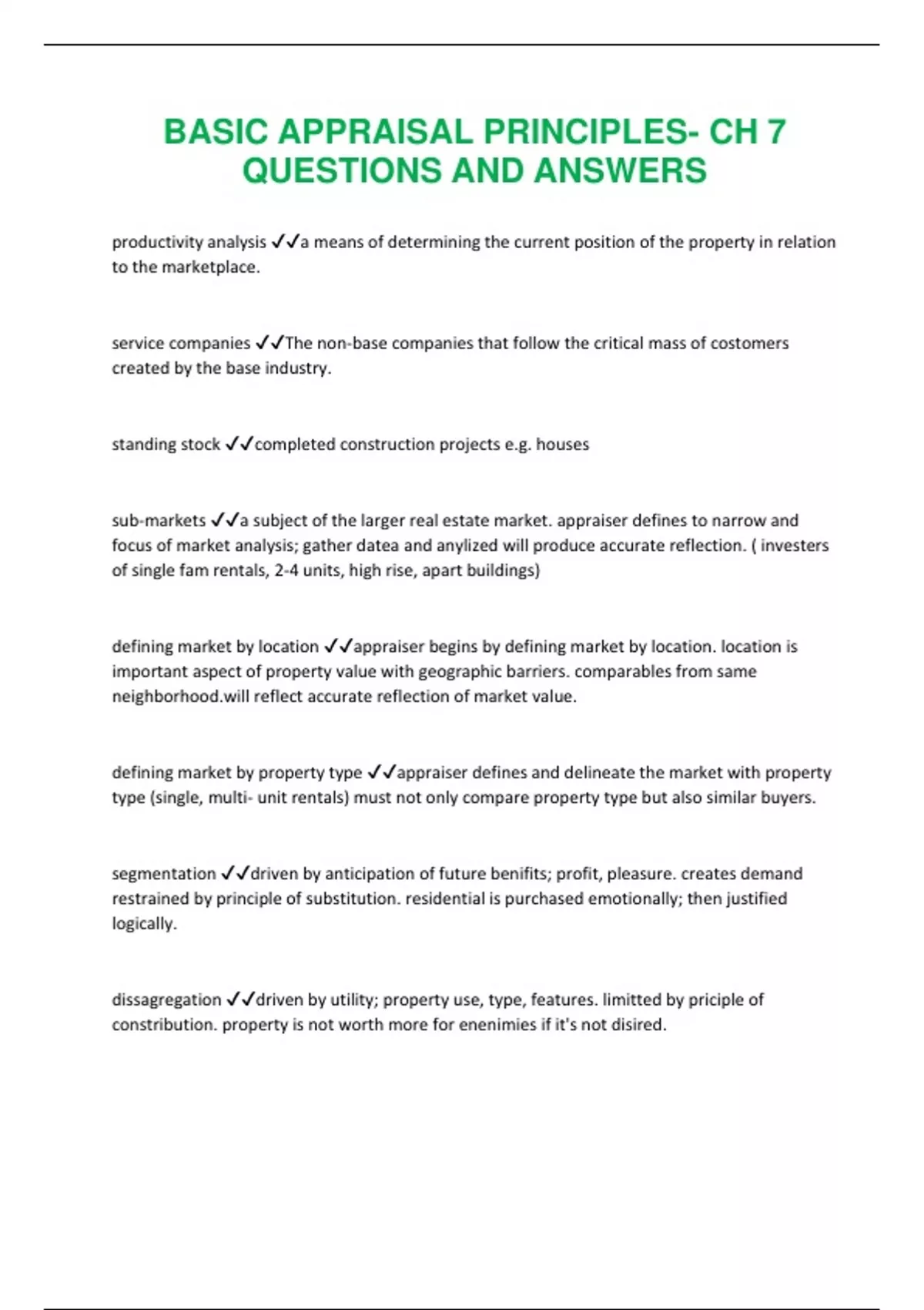 BASIC APPRAISAL PRINCIPLES- CH 7 QUESTIONS AND ANSWERS - Basic ...