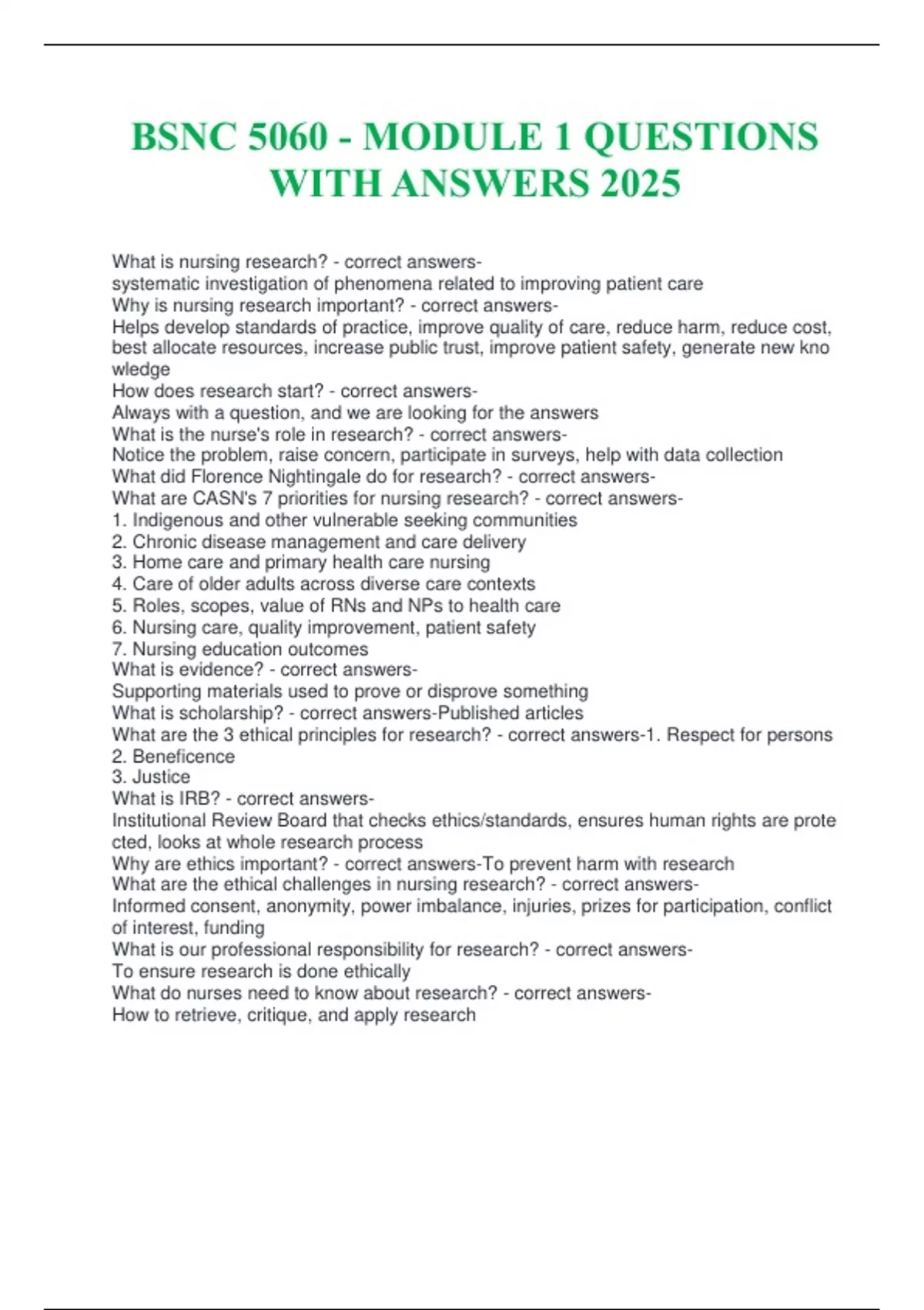 BSNC 5060 - MODULE 1 QUESTIONS WITH ANSWERS 2025 - BSNC 5060 - Stuvia US
