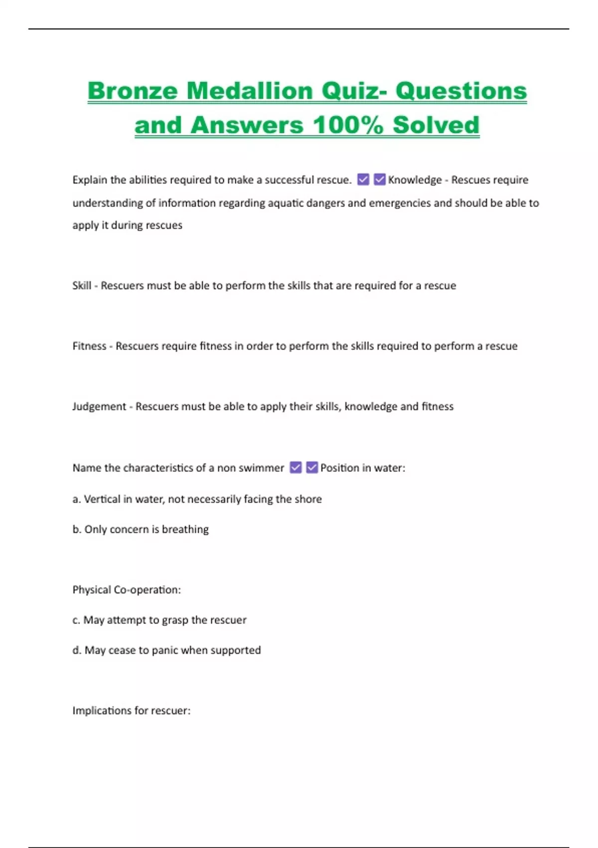 Bronze Medallion Quiz- Questions and Answers 100% Solved - Bronze ...