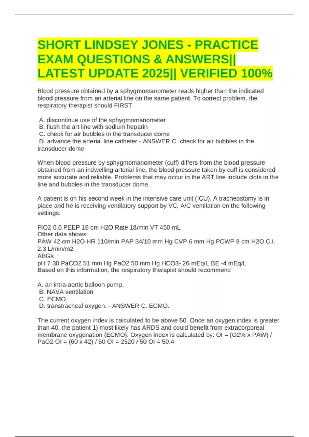 SHORT LINDSEY JONES - PRACTICE EXAM QUESTIONS & ANSWERS|| LATEST UPDATE ...