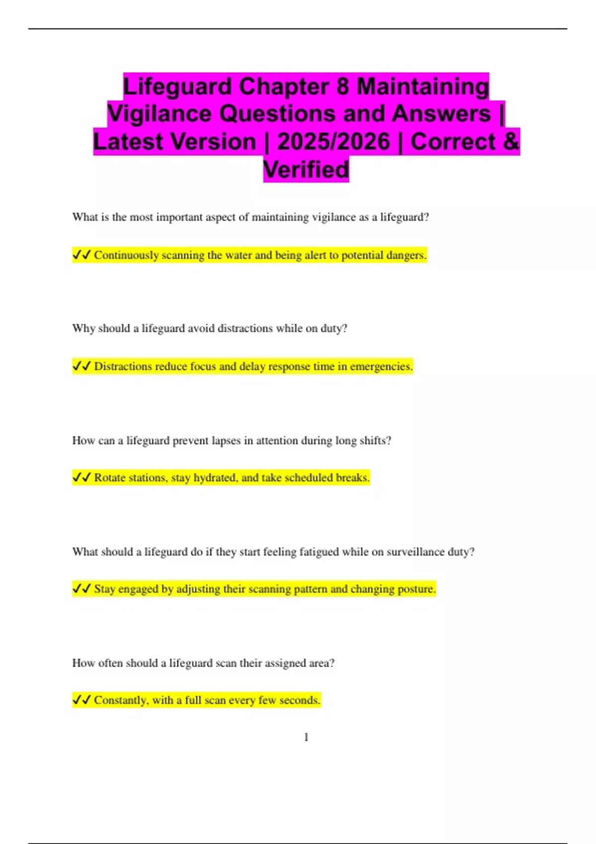Lifeguard Chapter 8 Maintaining Vigilance Questions and Answers ...
