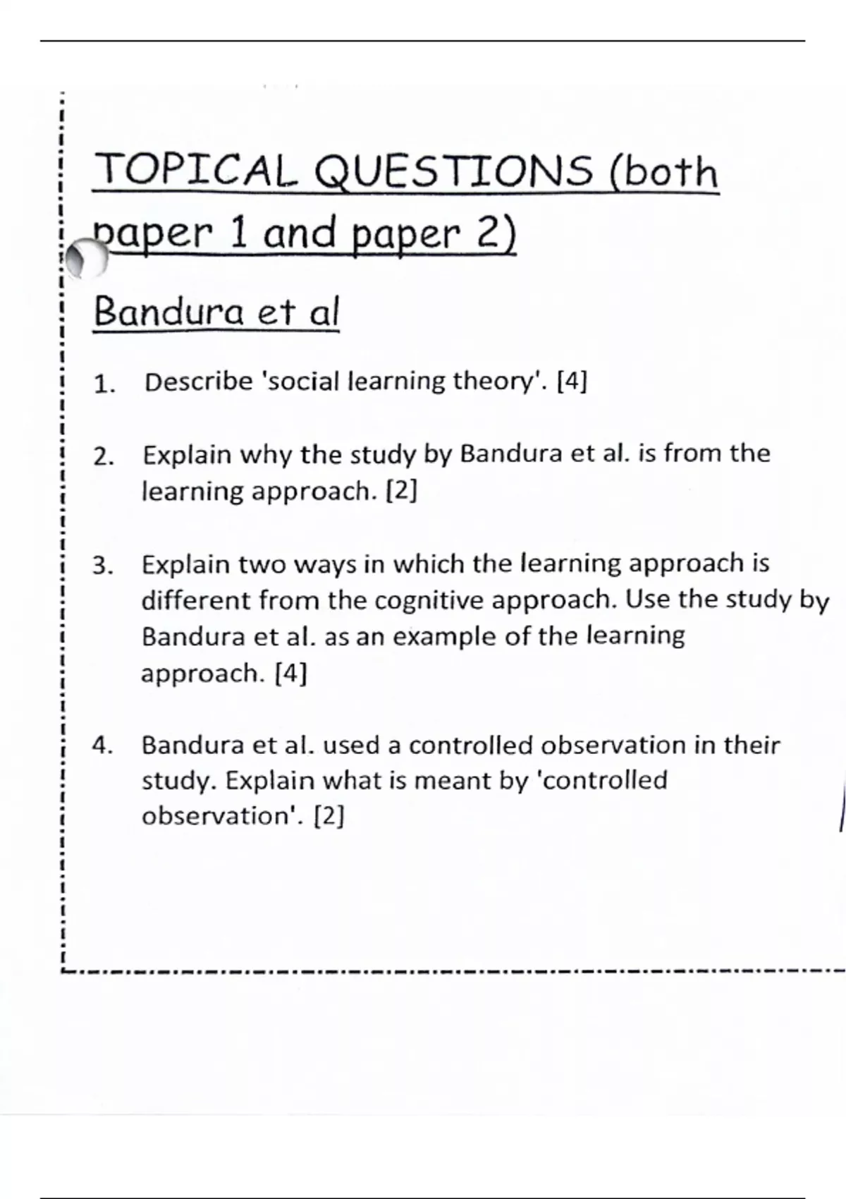 Bandura et al questions for revision (AS and A level psychology) - CIE ...