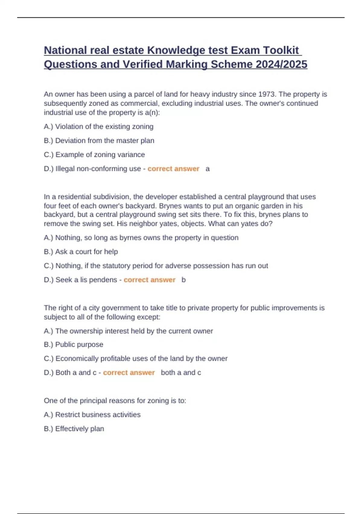 National real estate Knowledge test Exam Toolkit Questions and Verified ...