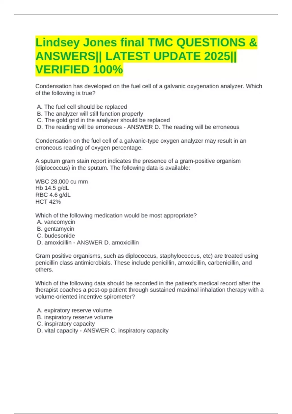 Lindsey Jones final TMC QUESTIONS & ANSWERS|| LATEST UPDATE 2025 ...