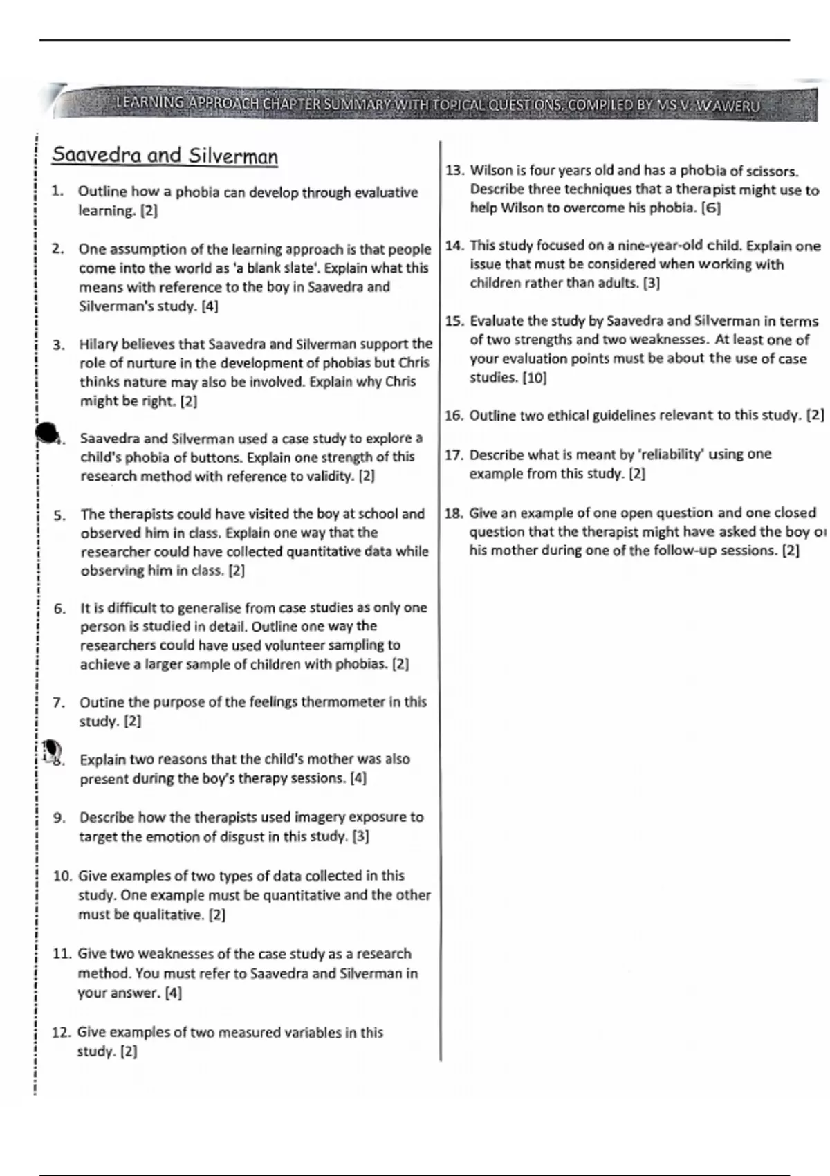 Saavedra and Silverman questions for revision (AS and A level ...