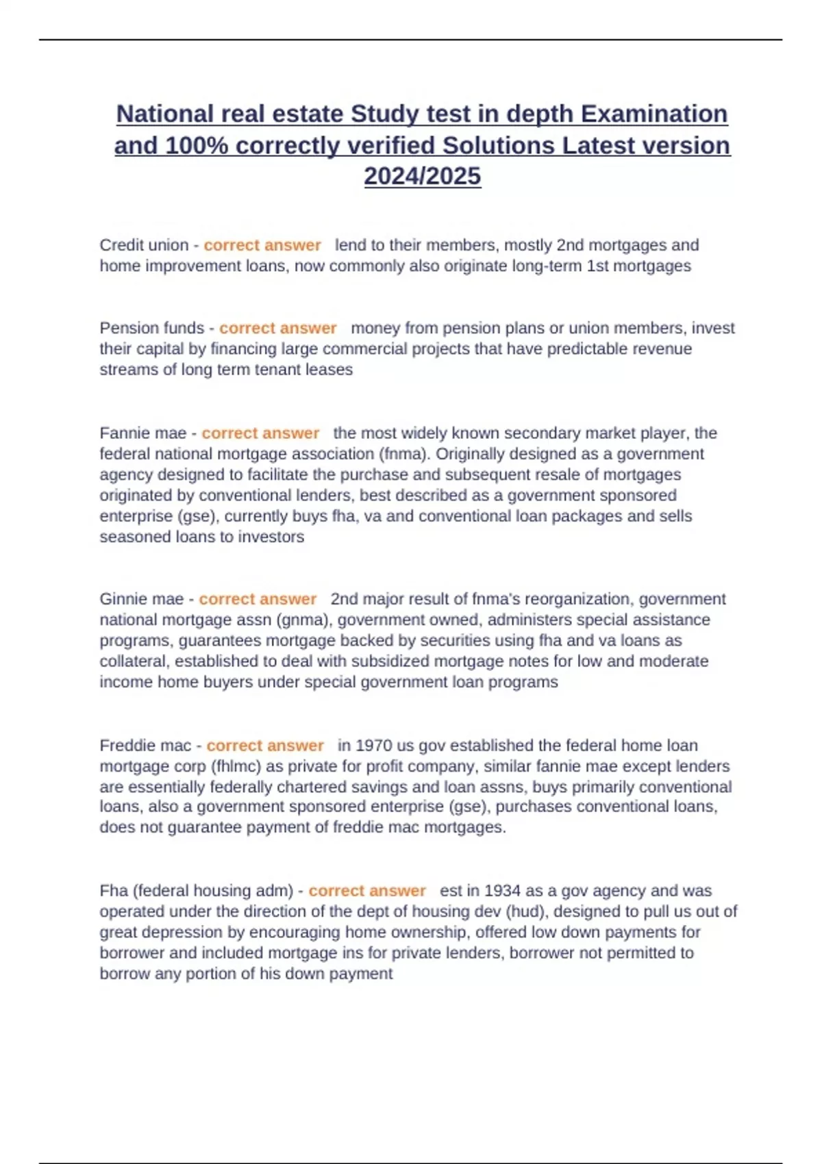 National real estate Study test in depth Examination and 100% correctly ...