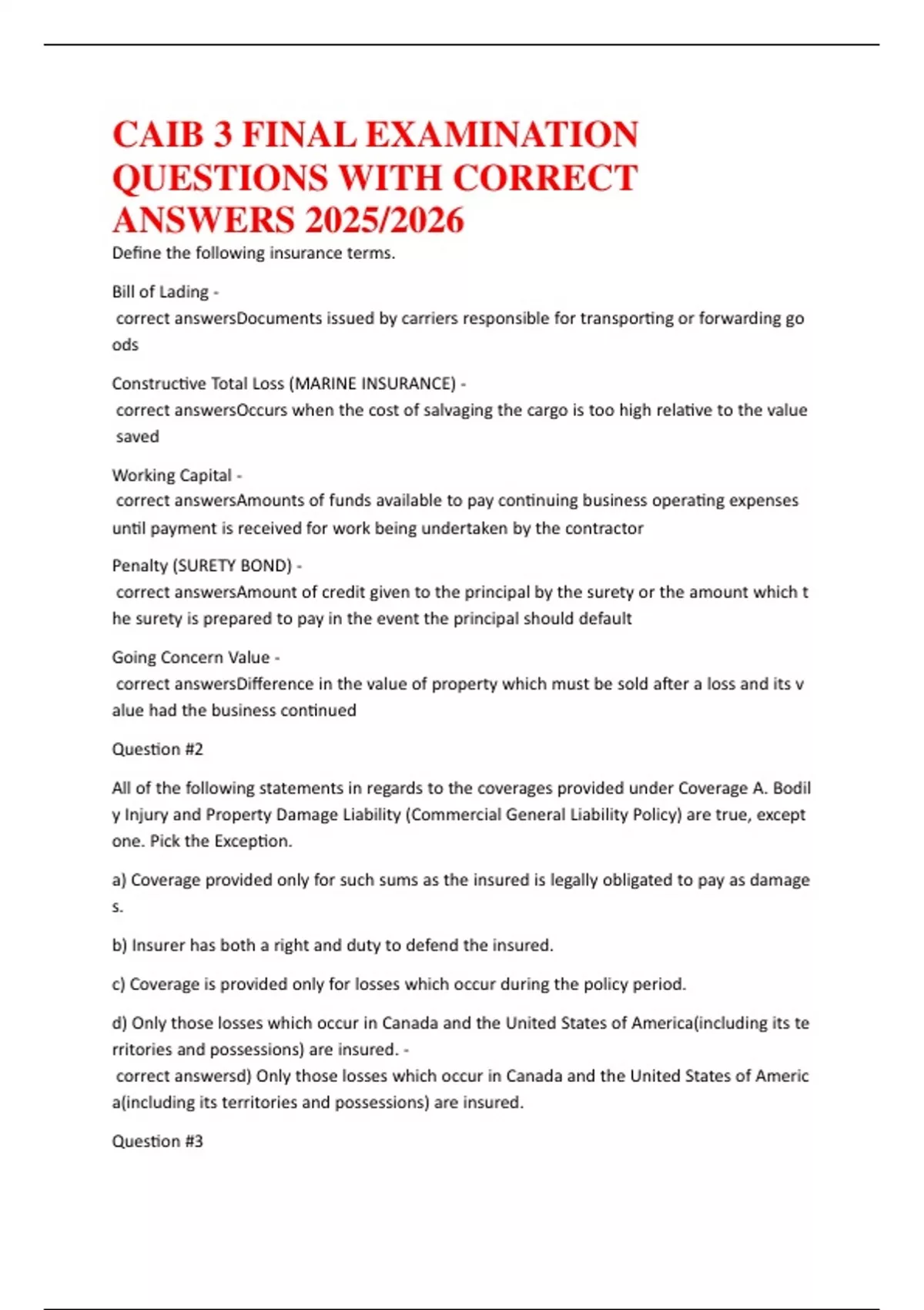 CAIB 3 FINAL EXAMINATION QUESTIONS WITH CORRECT ANSWERS 2025 - CAIB 3 ...