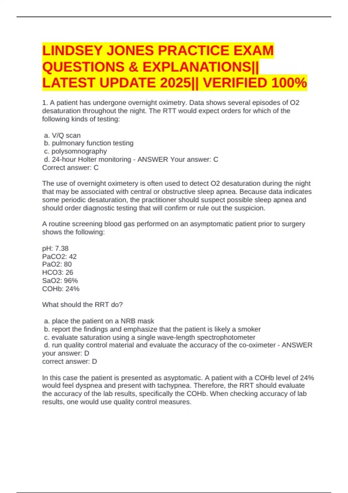 LINDSEY JONES PRACTICE EXAM QUESTIONS & EXPLANATIONS|| LATEST UPDATE ...