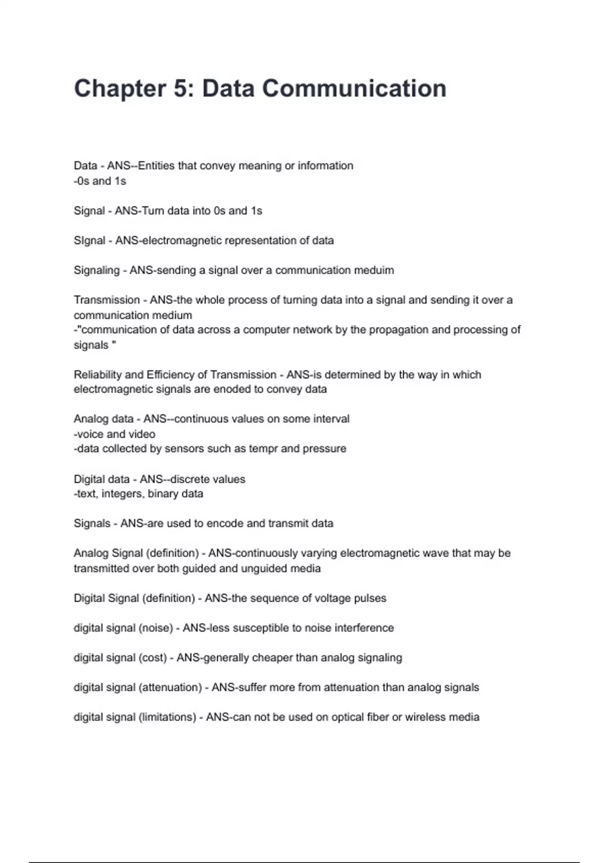 Chapter 5: Data Communication questions and answers graded A+ 2025/2026 - Introduction to ...