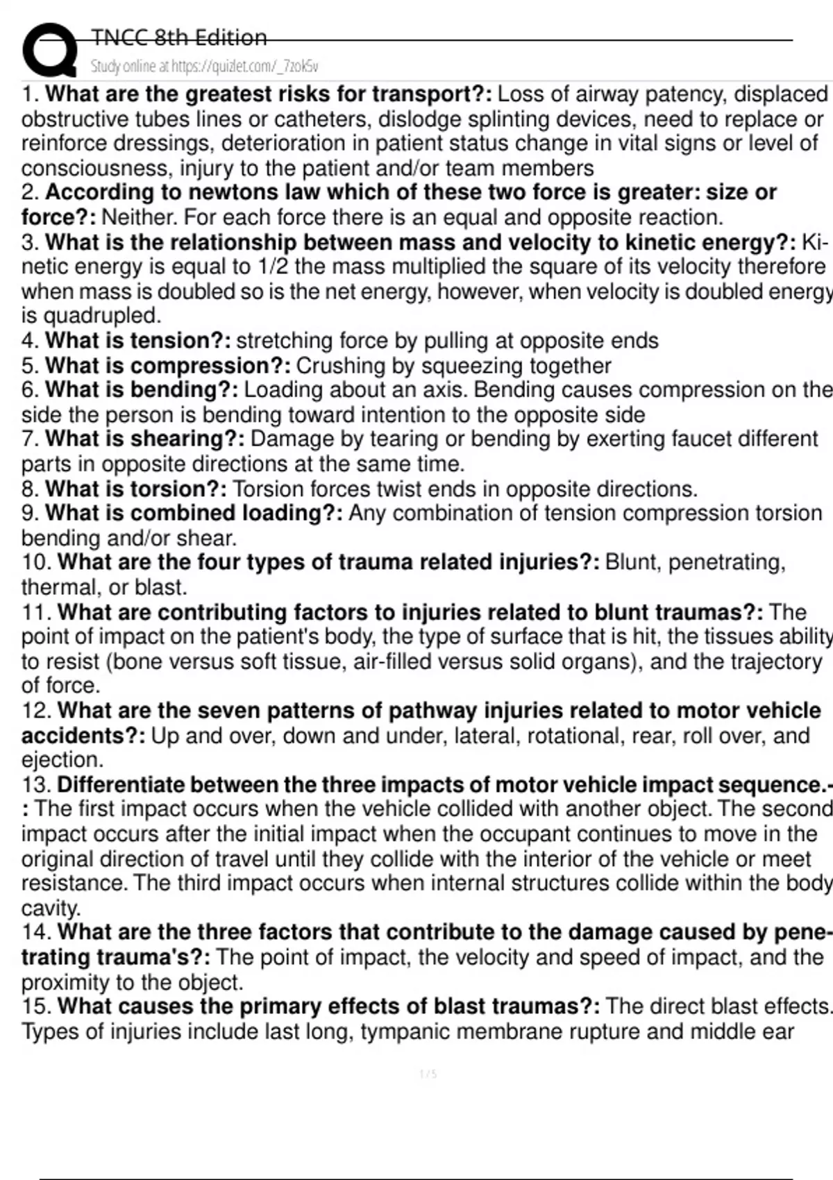 TNCC 8th Edition FINAL TEST - NEWEST ACTUAL EXAM REVIEW Q&A WITH ...