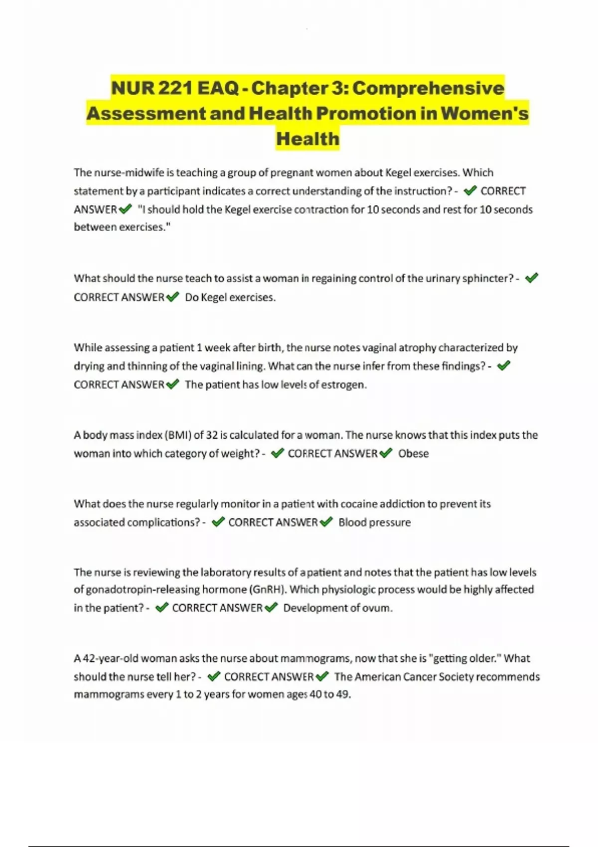 NUR 221 EAQ - Chapter 3 Comprehensive Assessment and Health Promotion ...