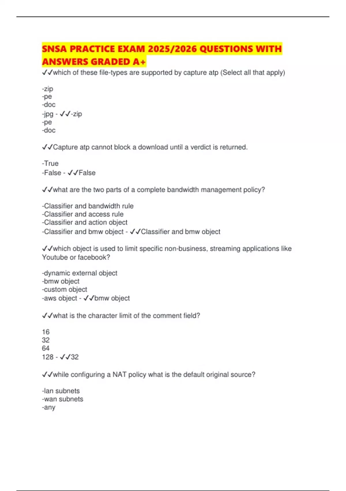 SNSA PRACTICE EXAM 2025/2026 QUESTIONS WITH ANSWERS GRADED A+ - Snsa ...