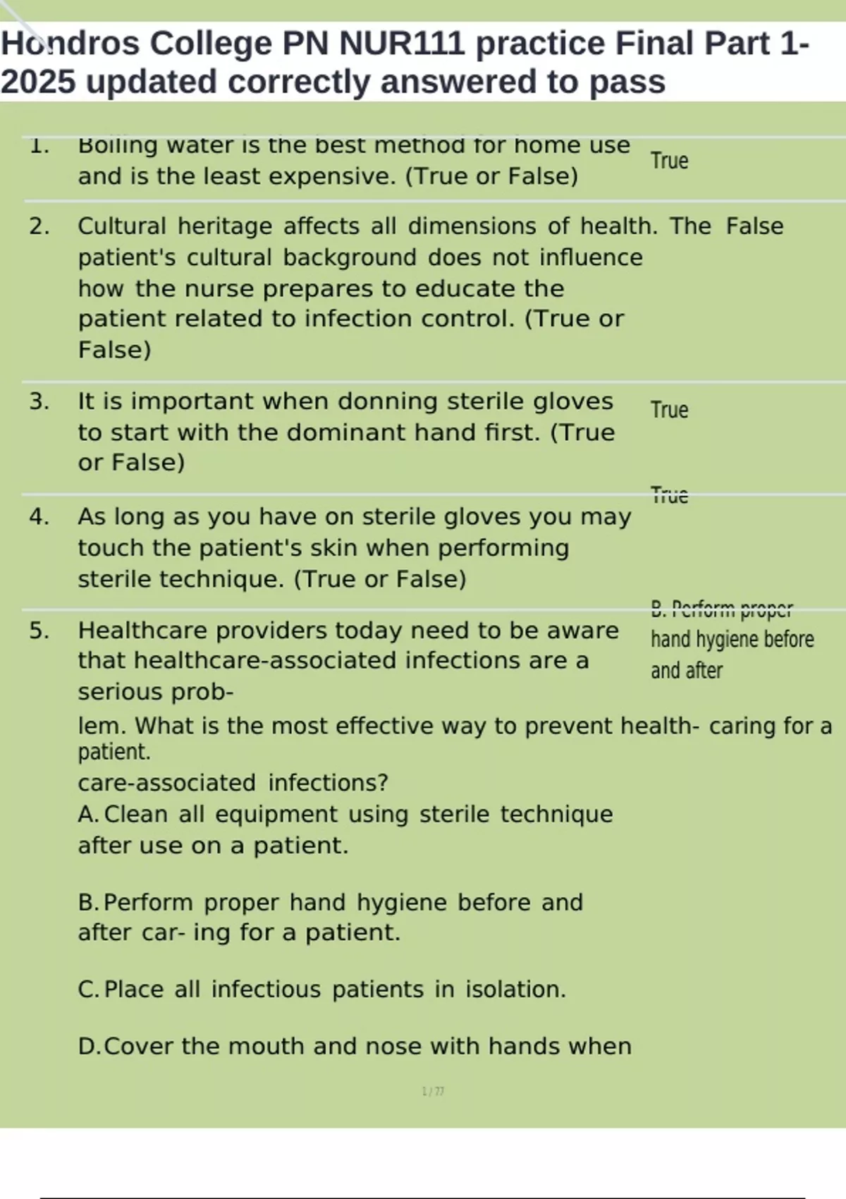 Hondros College PN NUR111 practice Final Part 1-2025 updated correctly ...