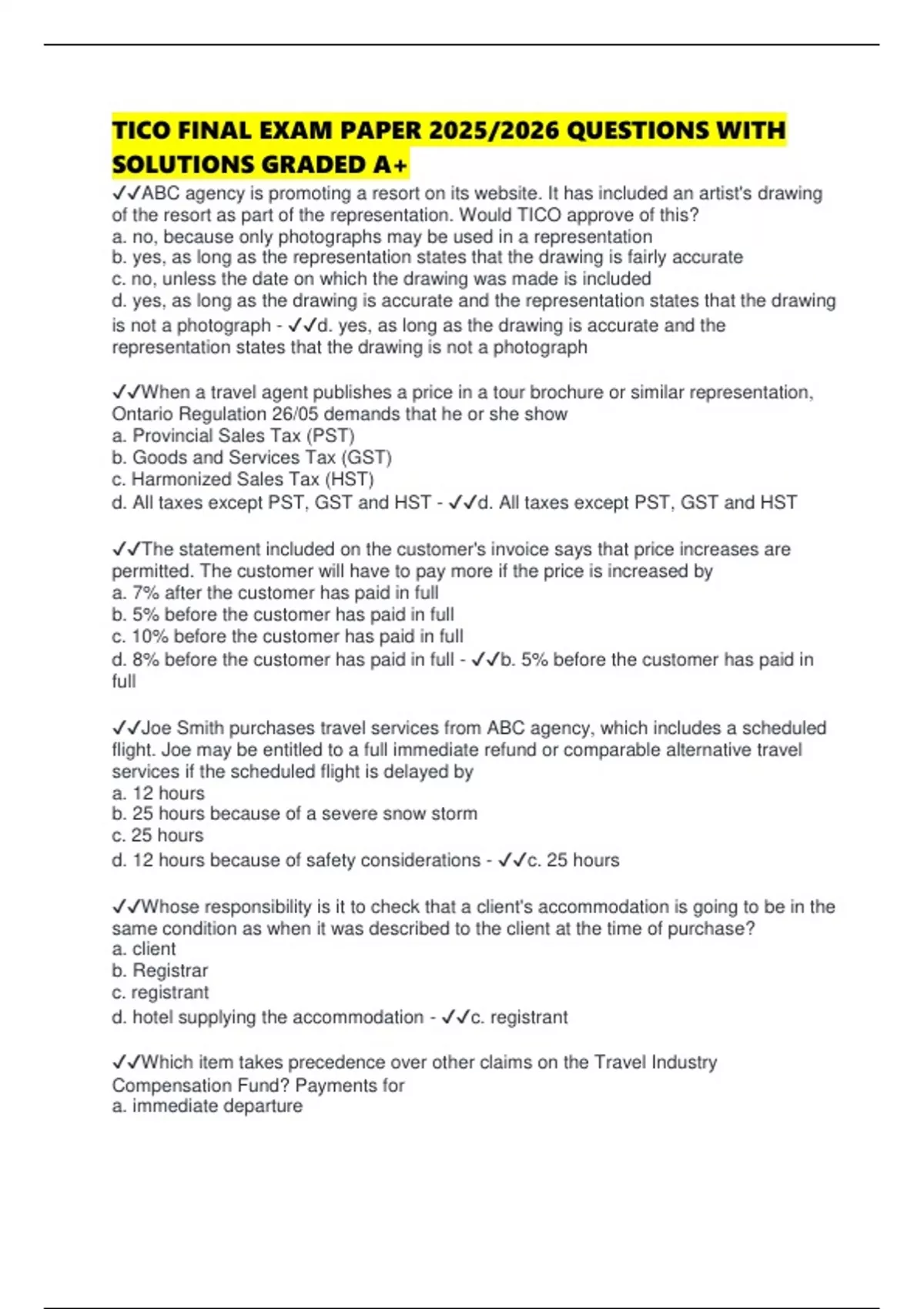 TICO FINAL EXAM PAPER 2025/2026 QUESTIONS WITH SOLUTIONS GRADED A+ ...