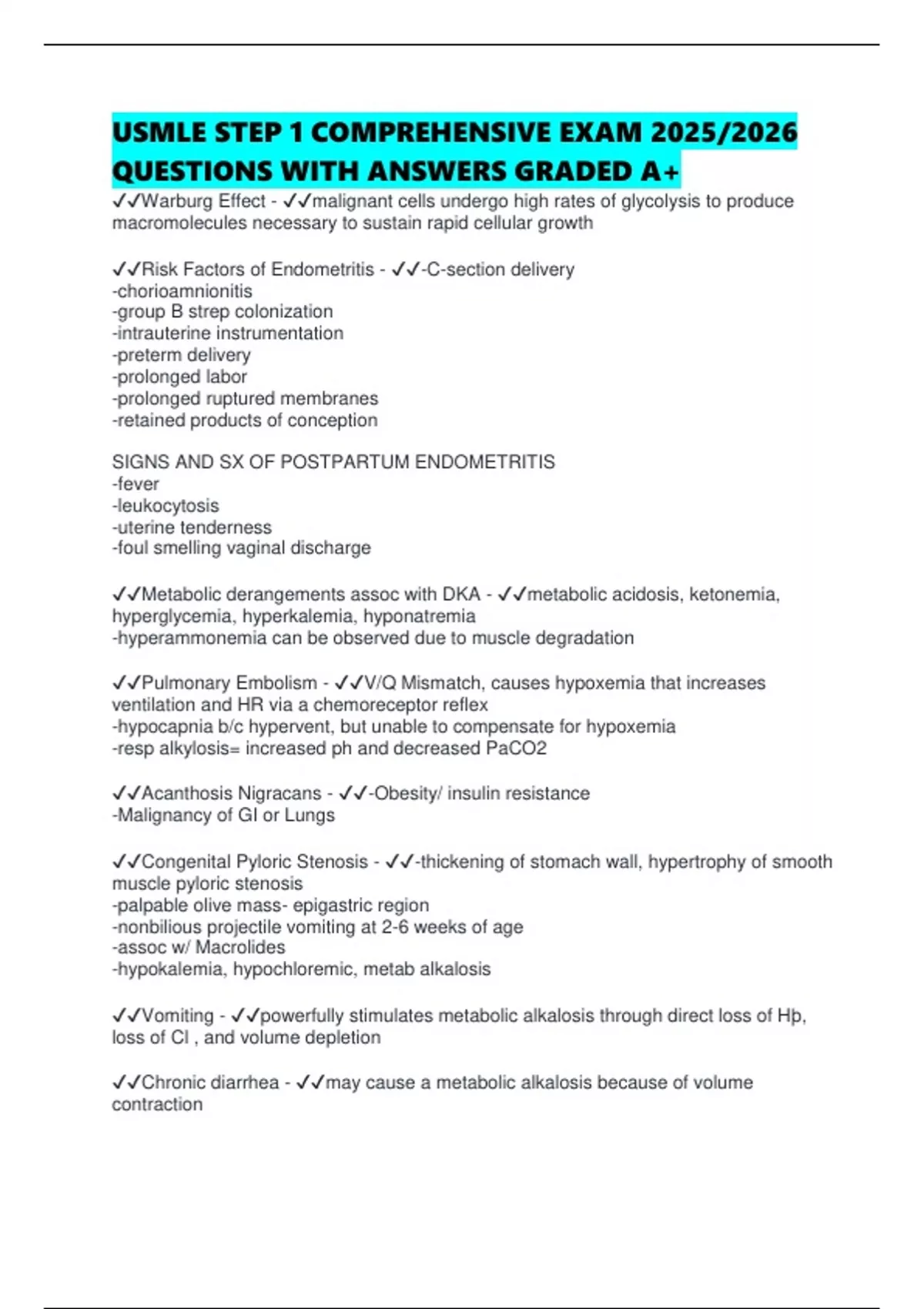 USMLE STEP 1 COMPREHENSIVE EXAM 2025/2026 QUESTIONS WITH ANSWERS GRADED ...