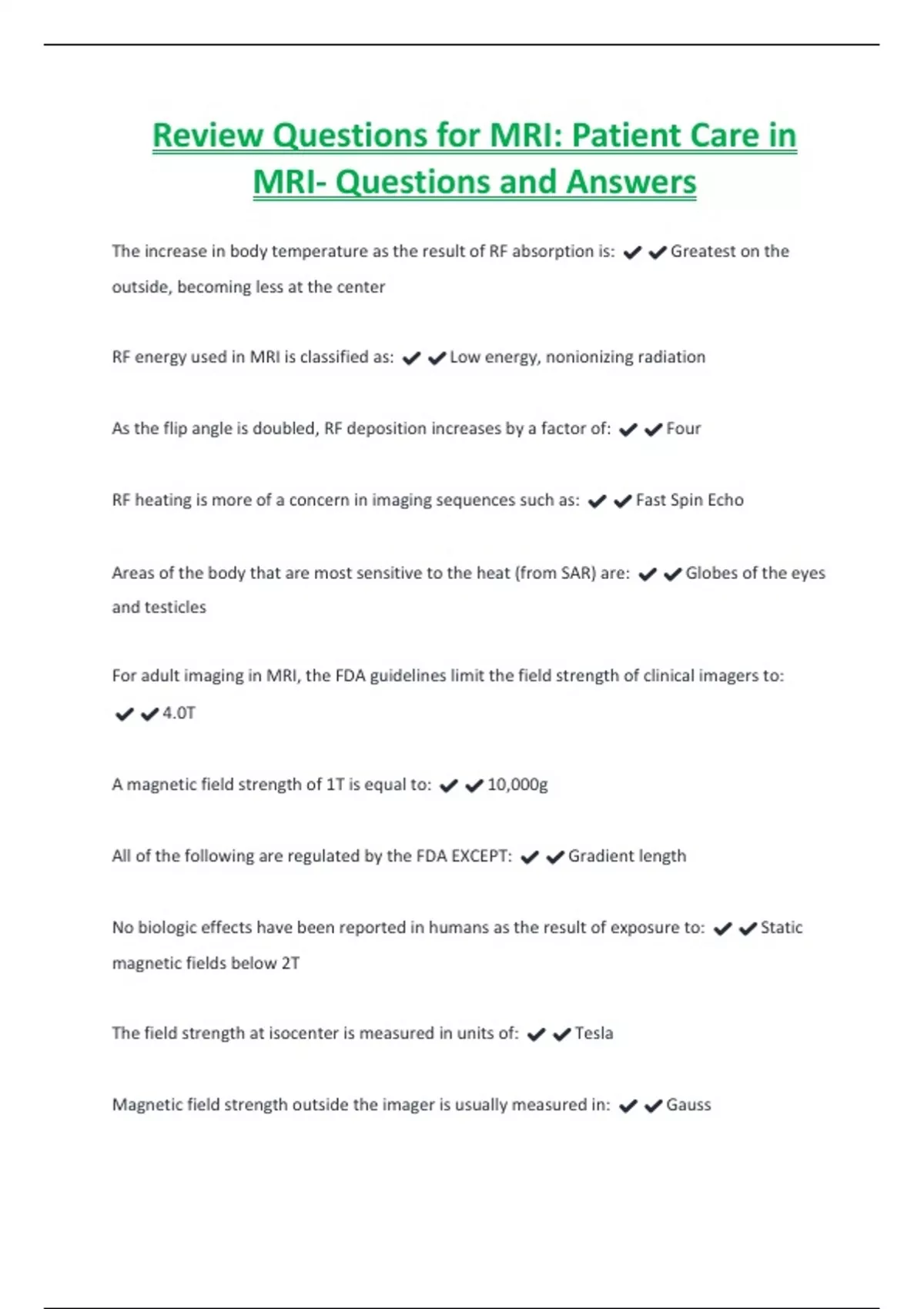 Review Questions for MRI: Patient Care in MRI- Questions and Answers ...