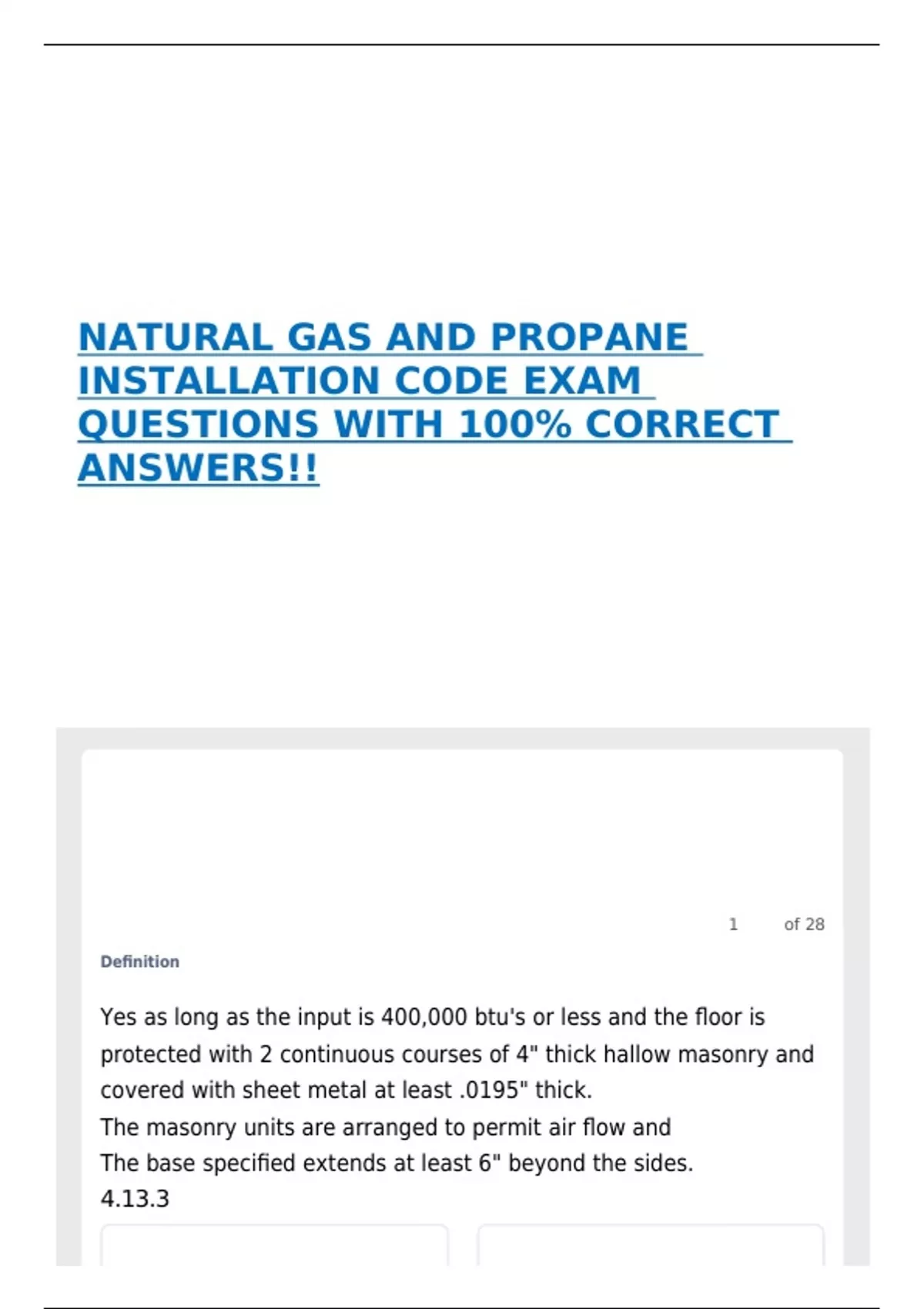 NATURAL GAS AND PROPANE INSTALLATION CODE EXAM QUESTIONS WITH 100% ...