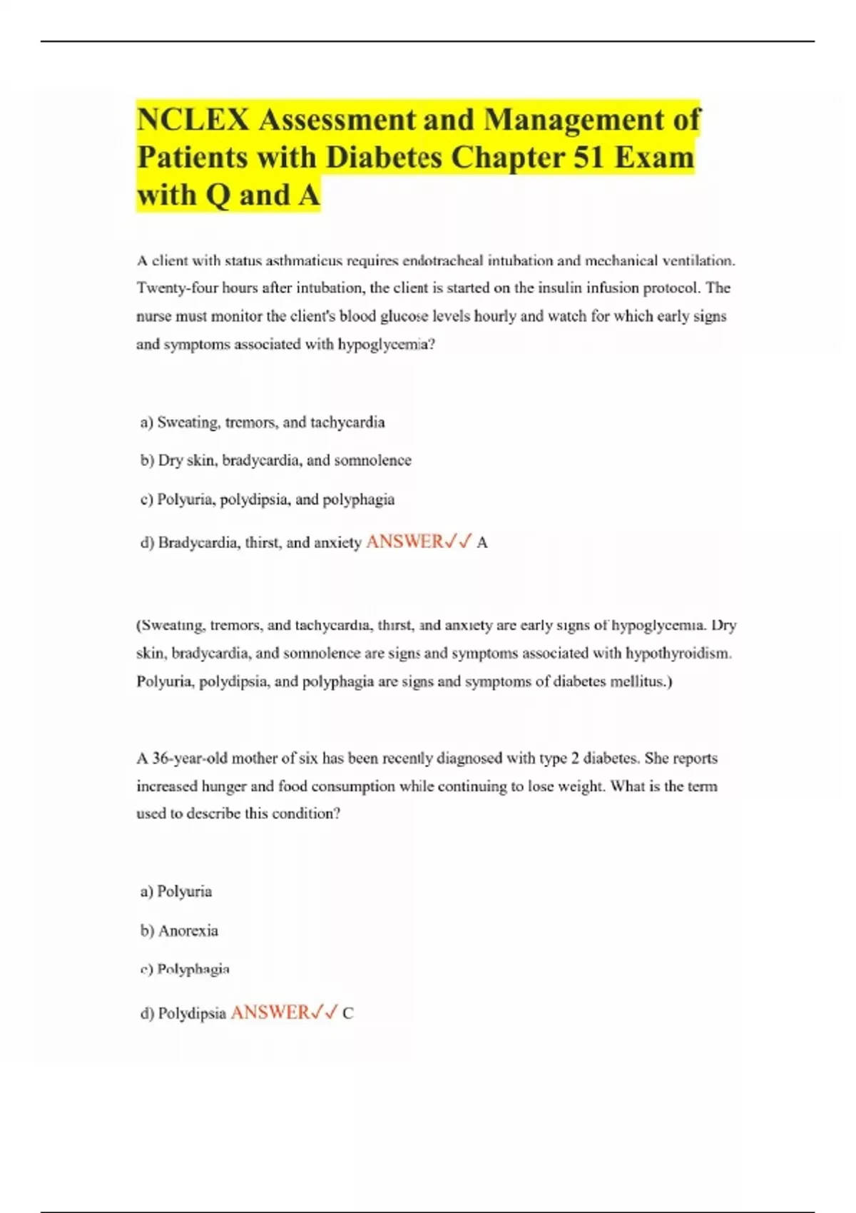 NCLEX Assessment and Management of Patients with Diabetes Chapter 51 ...