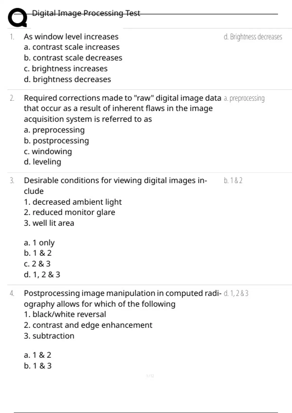 DIGITAL IMAGE PROCESSING TEST EXAM WITH CORRECT ACTUAL QUESTIONS AND ...