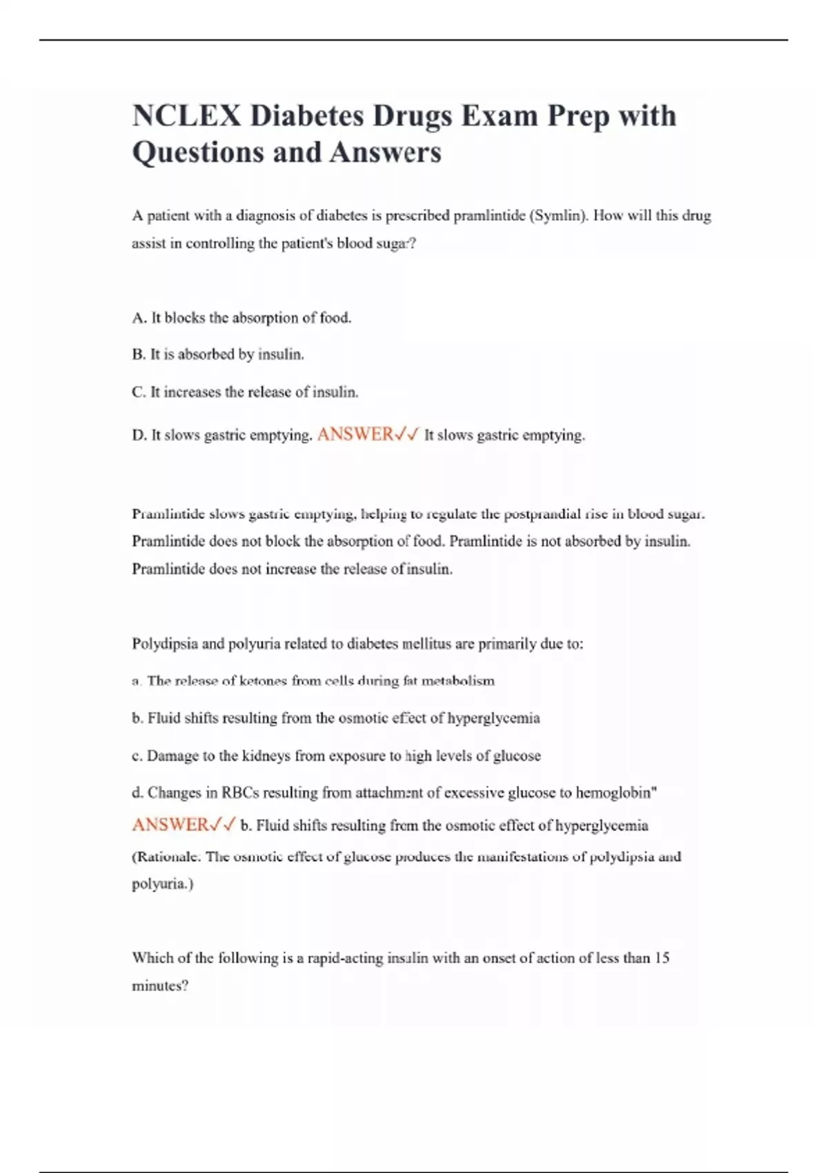 NCLEX Diabetes Drugs Exam Prep with Questions and Answers - Nclex ...