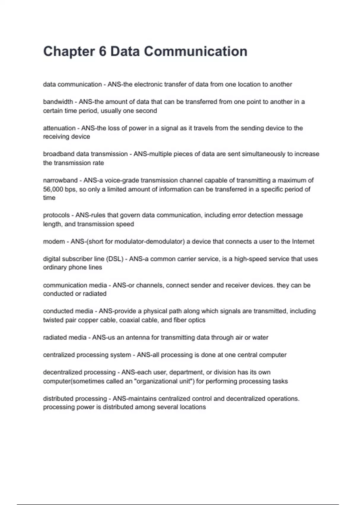 Chapter 6 Data Communication questions and answers graded A+ 2025/2026 - Introduction to Network ...