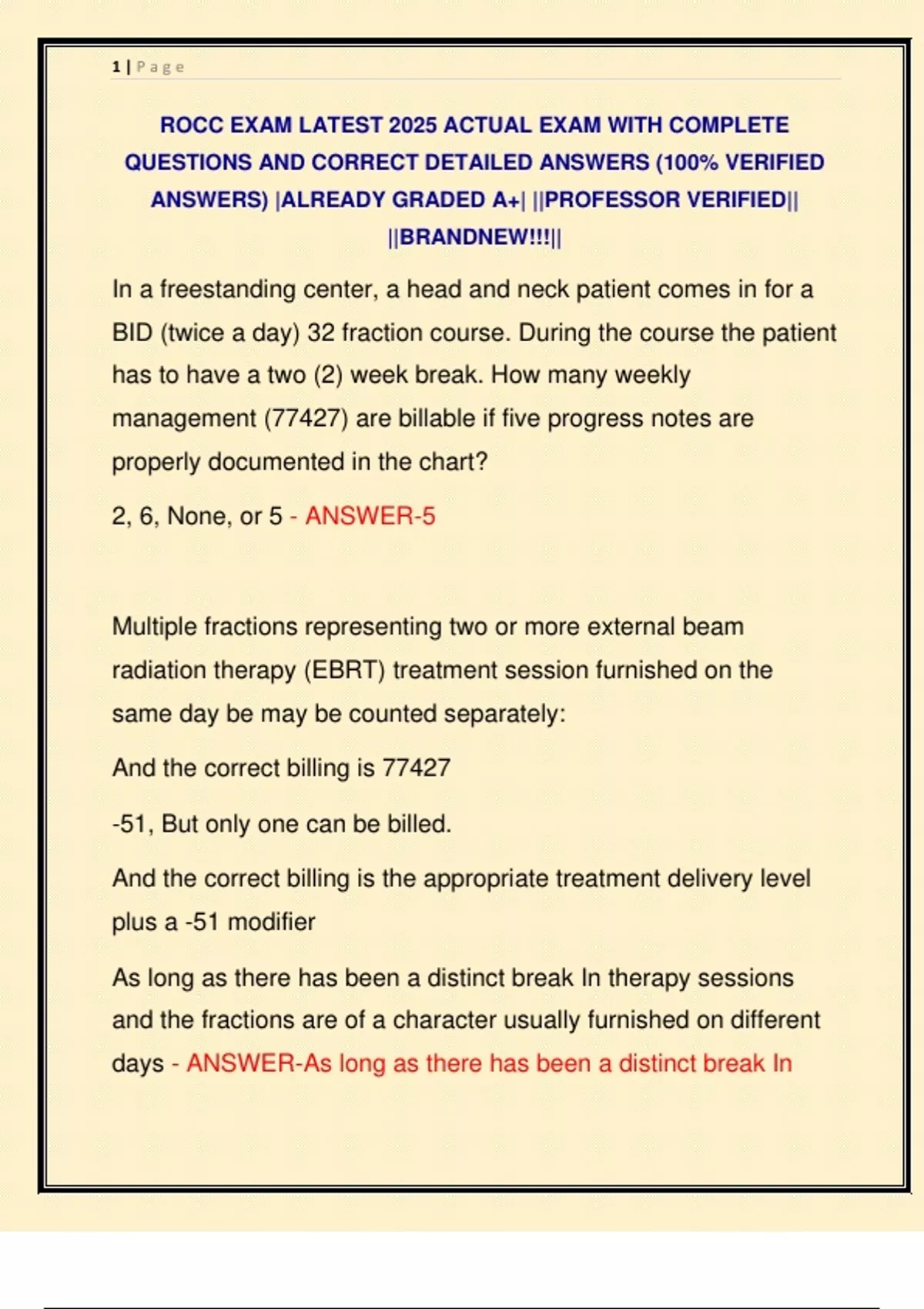 ROCC EXAM LATEST 2025 ACTUAL EXAM WITH COMPLETE QUESTIONS AND CORRECT ...