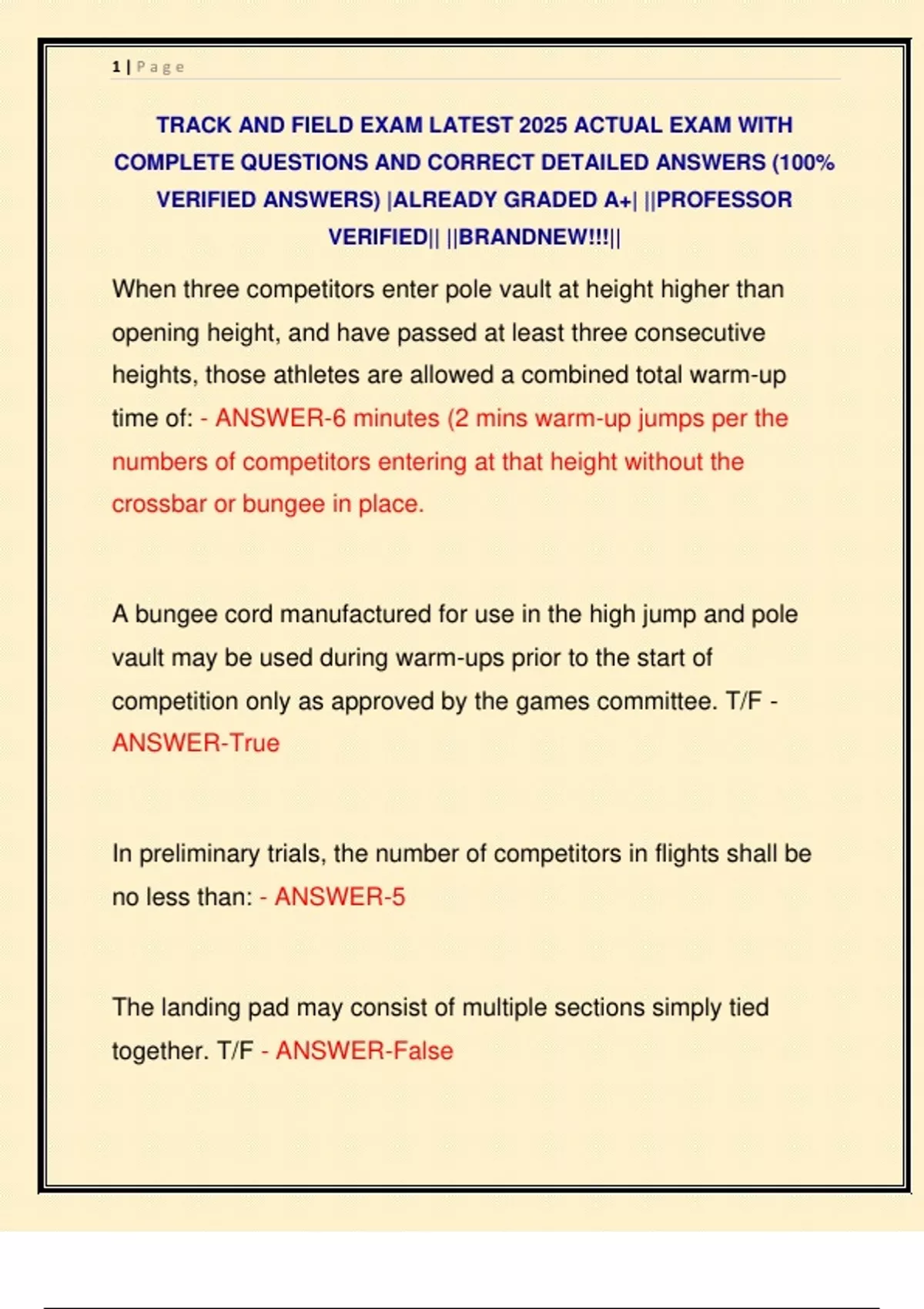 TRACK AND FIELD EXAM LATEST 2025 ACTUAL EXAM WITH COMPLETE QUESTIONS ...