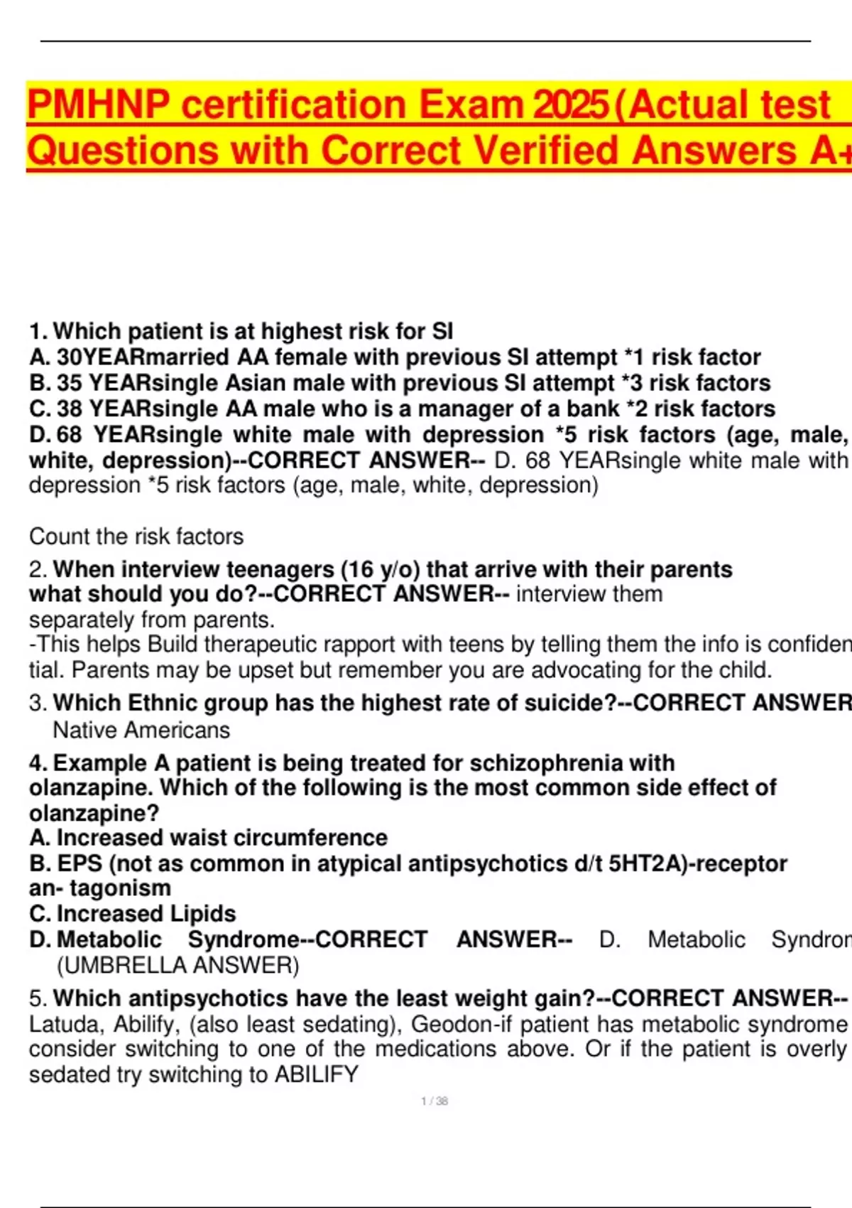 PMHNP certification Exam 2025 (Actual test Questions with Correct ...