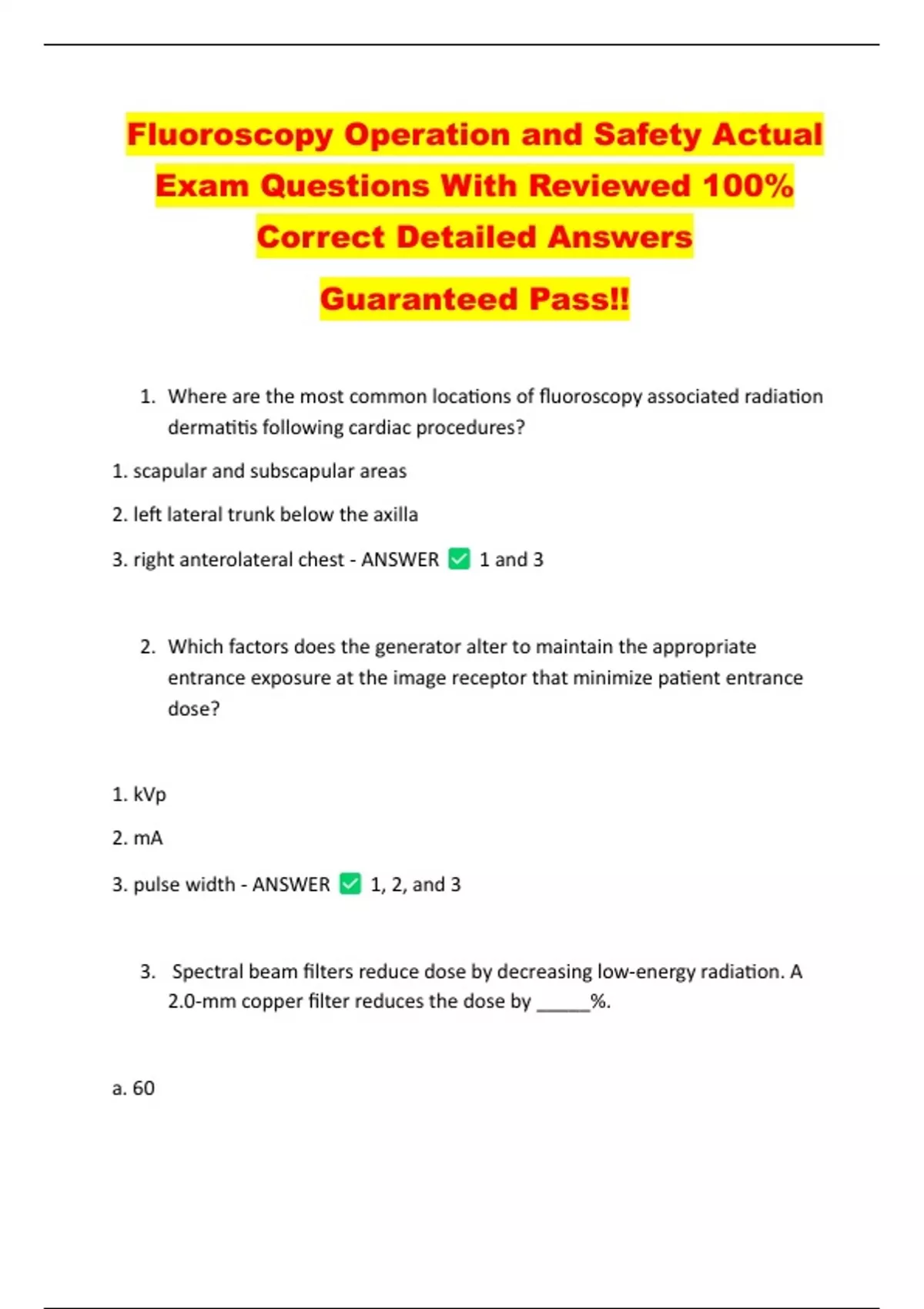 Fluoroscopy Operation and Safety Actual Exam Questions With Reviewed ...