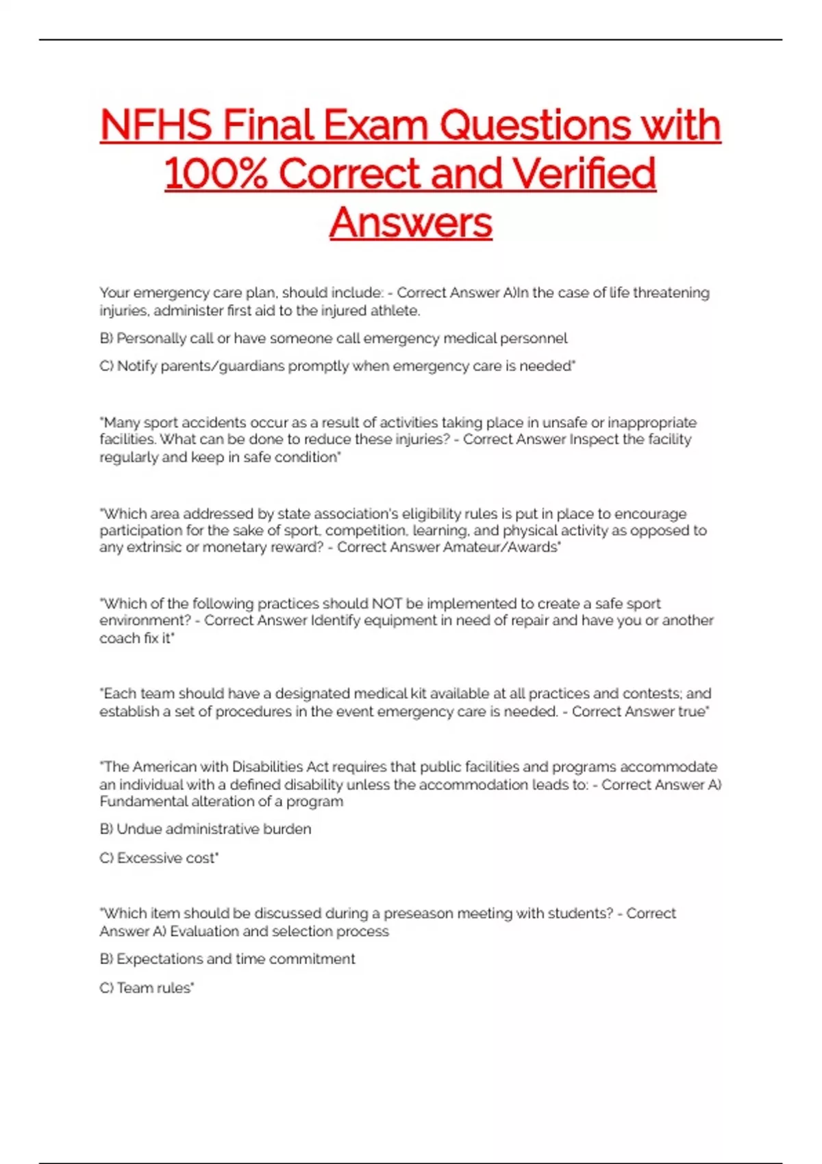 NFHS Final Exam Questions with 100% Correct and Verified Answers - Nfhs ...